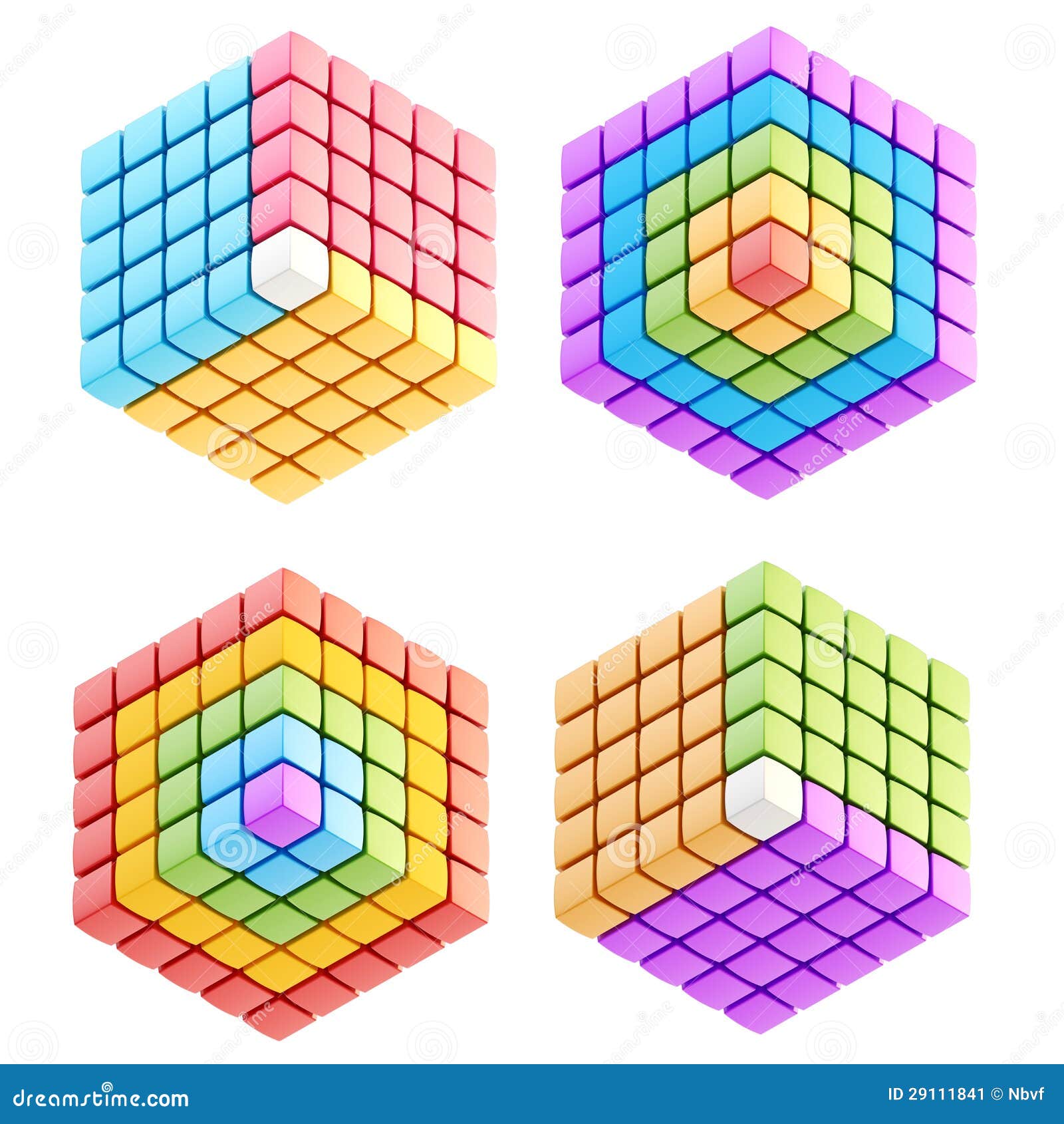 Set of Four Cube Compositions Isolated Stock Illustration ...
