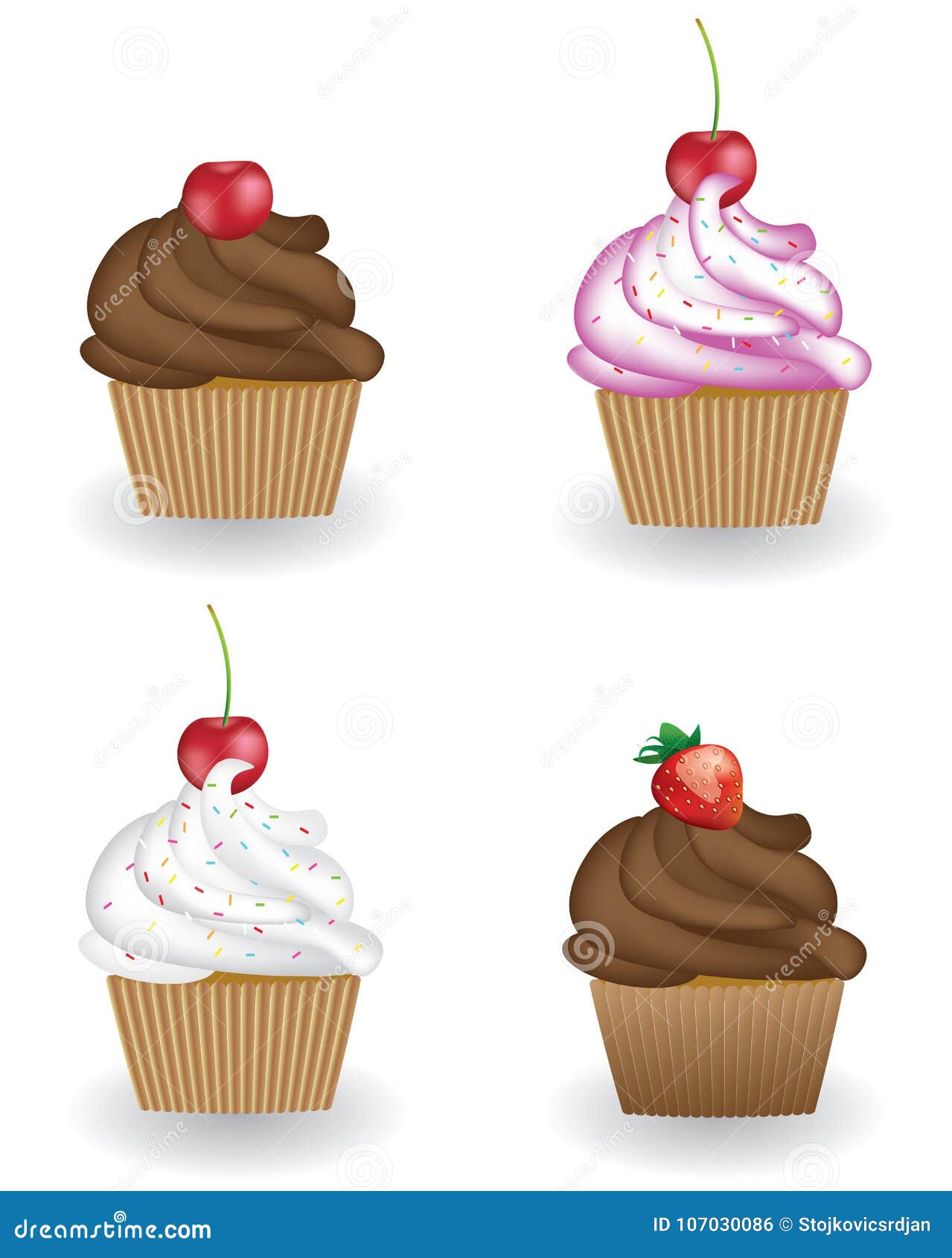 Set of four cupcakes stock vector. Illustration of chocolate - 107030086