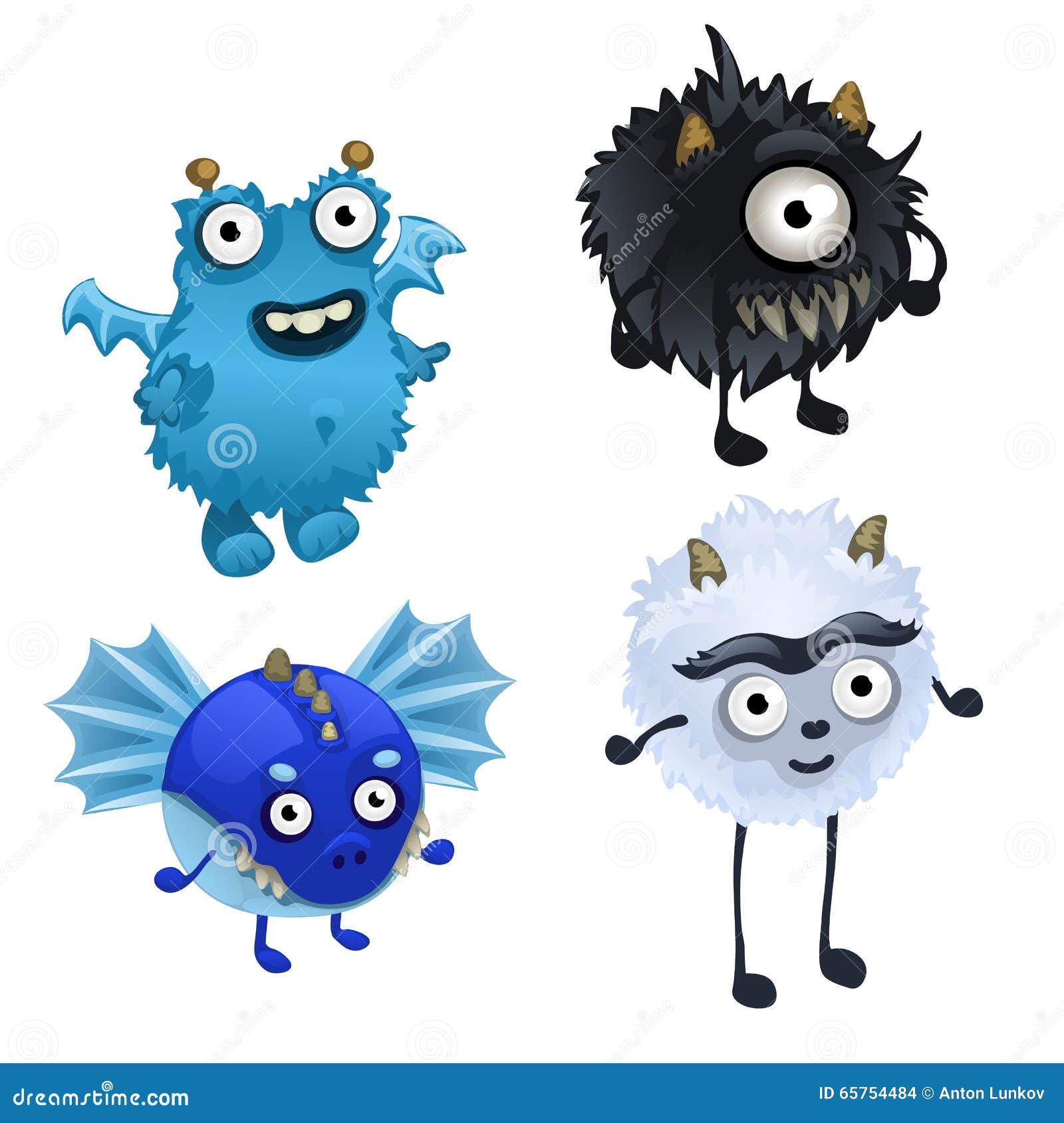 Set of Four Cute Furry Monster Stock Vector - Illustration of ...