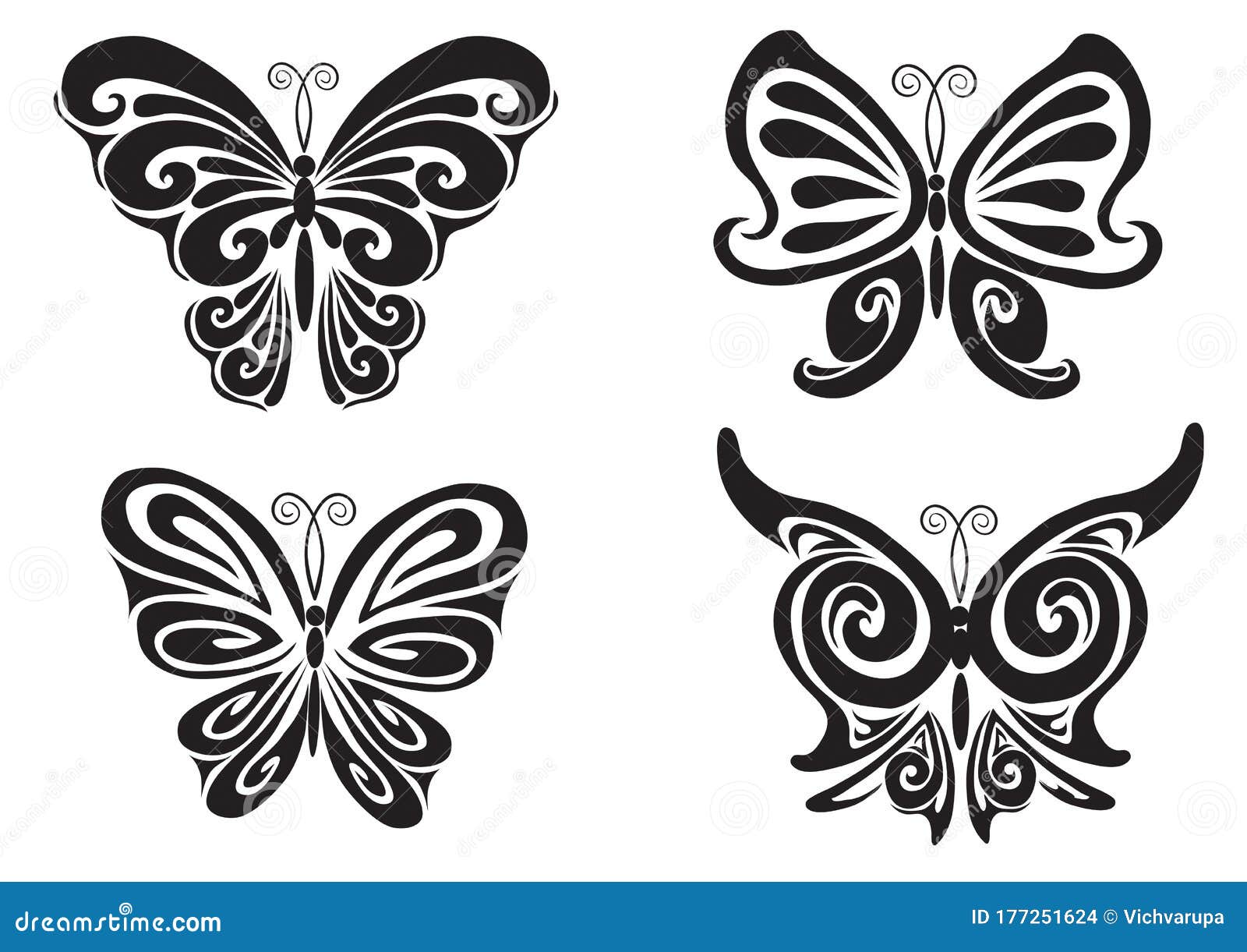 Set of Four Decorative Butterflies, Isolated Object on a White ...