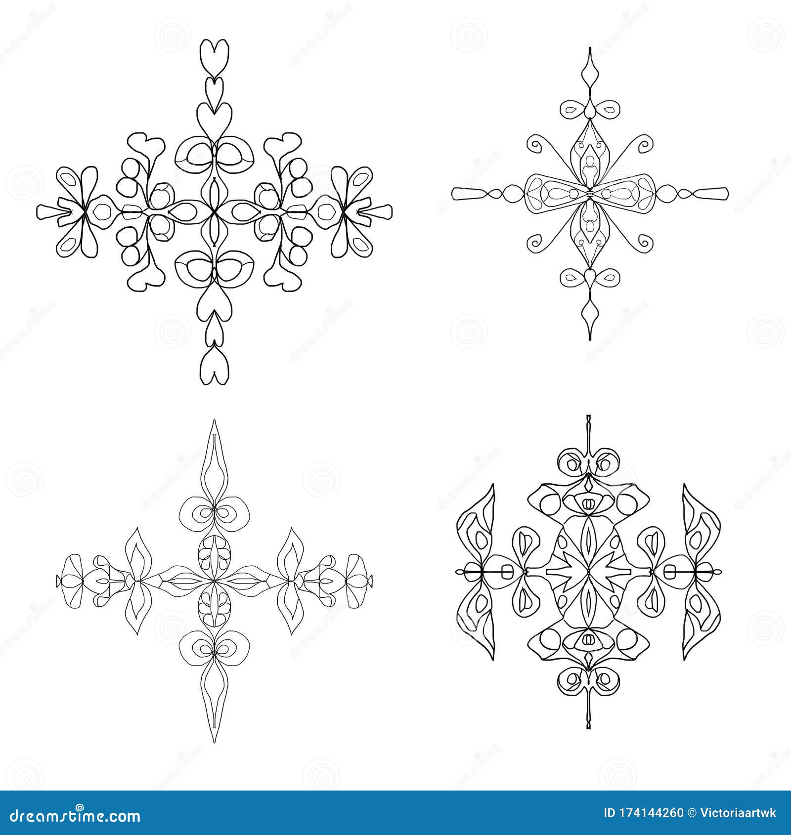 Set of Four Decorative Symmetrical Elements for Coloring and Design ...