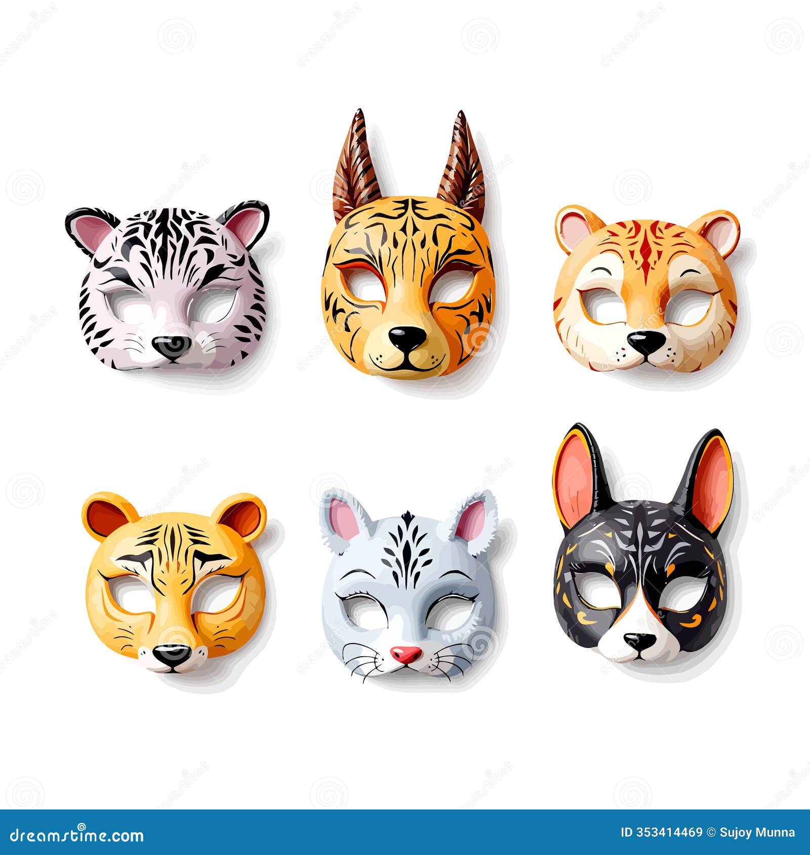 A Set of Four Different Animal Masks Stock Vector - Illustration of ...