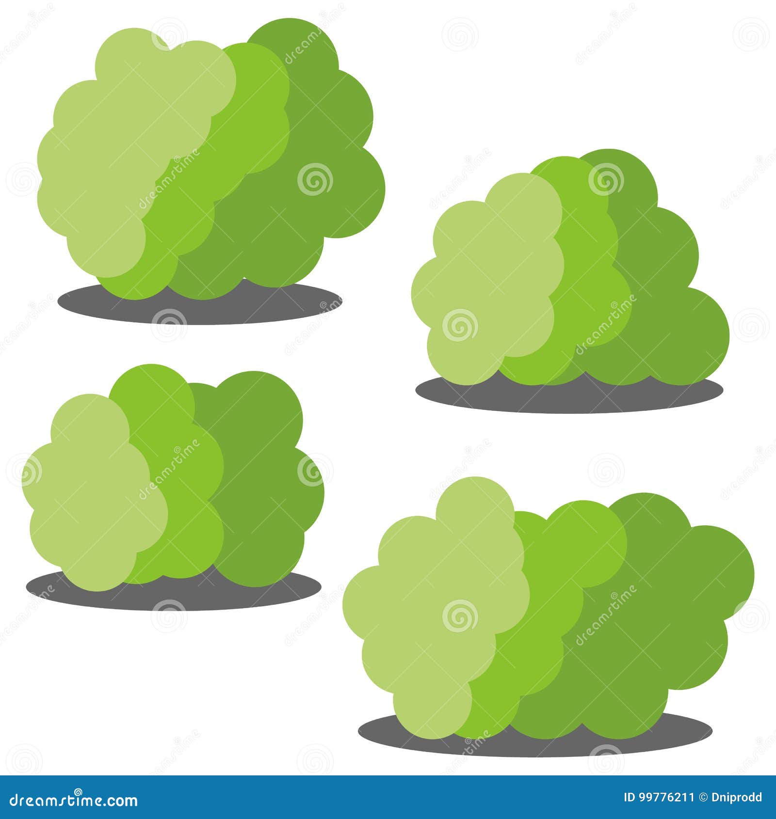 Set of Four Different Cartoon Green Bushes Stock Vector - Illustration ...