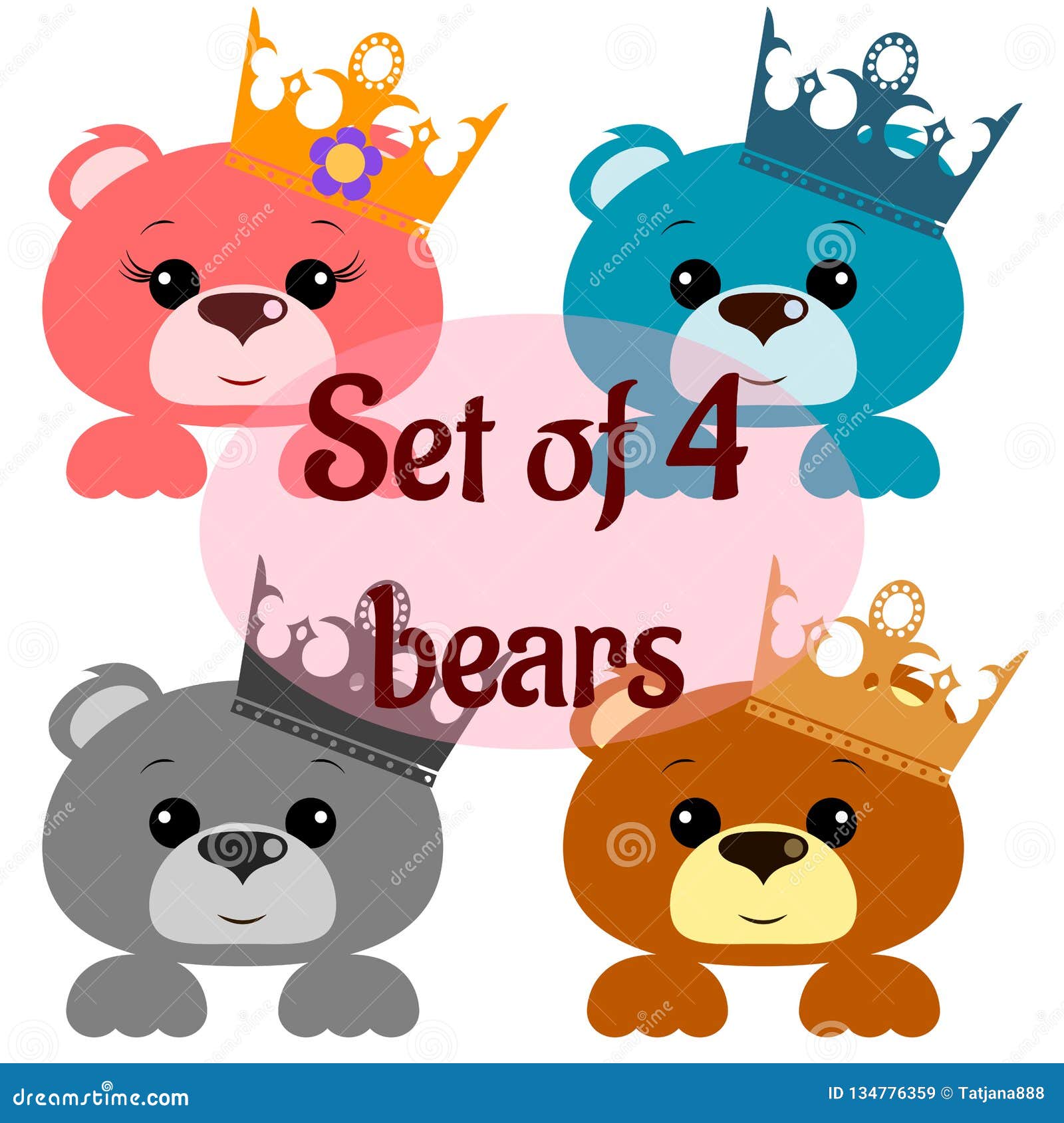 Set of Four Different Colored Bears on White Background Stock ...