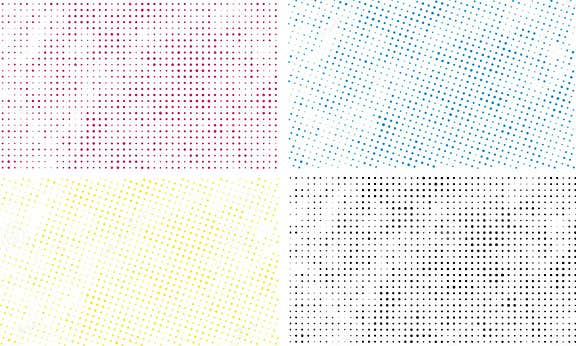 Set of Four Different Colored Halftone Patterns of Cmyk Dot, Abstract ...