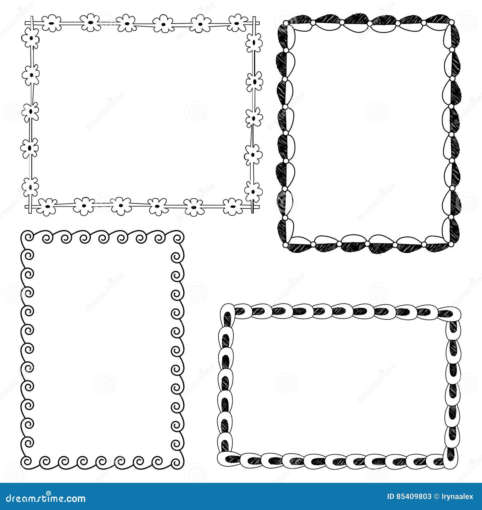 Set of Four Different Decorative Frames in Black and White Stock Vector ...