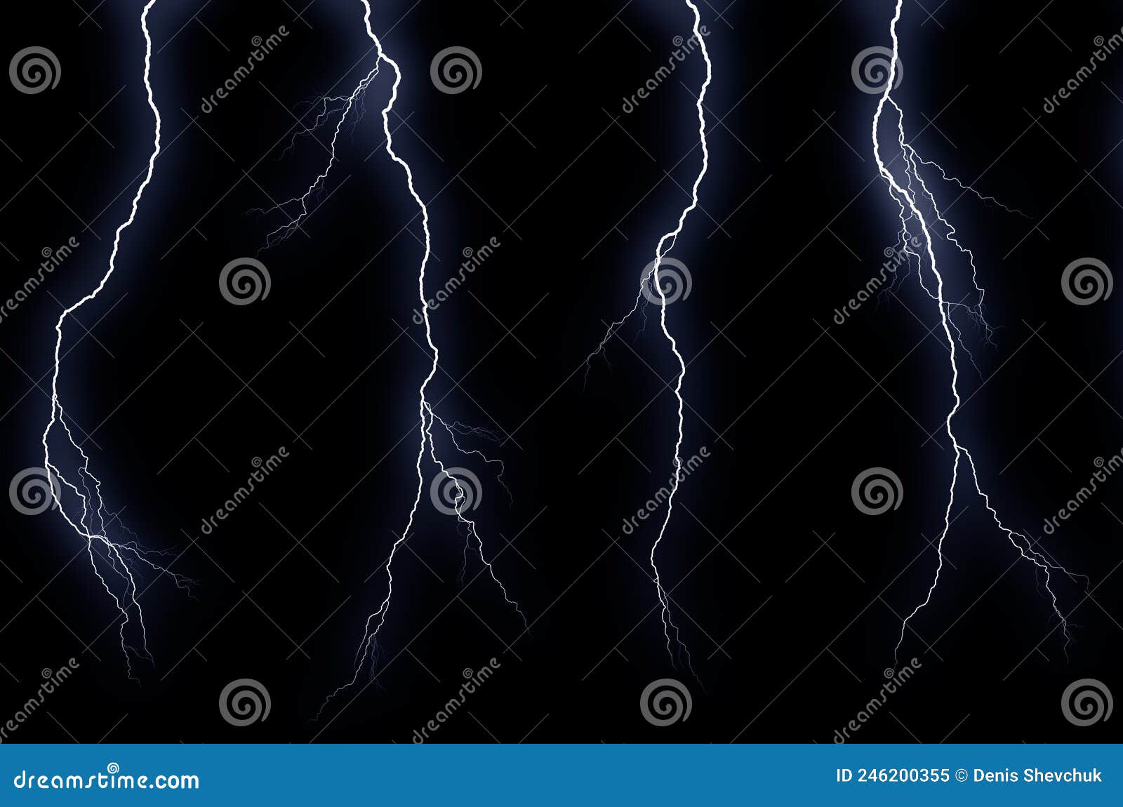 Set of Four Different Lightning Bolts Isolated on Black Background ...