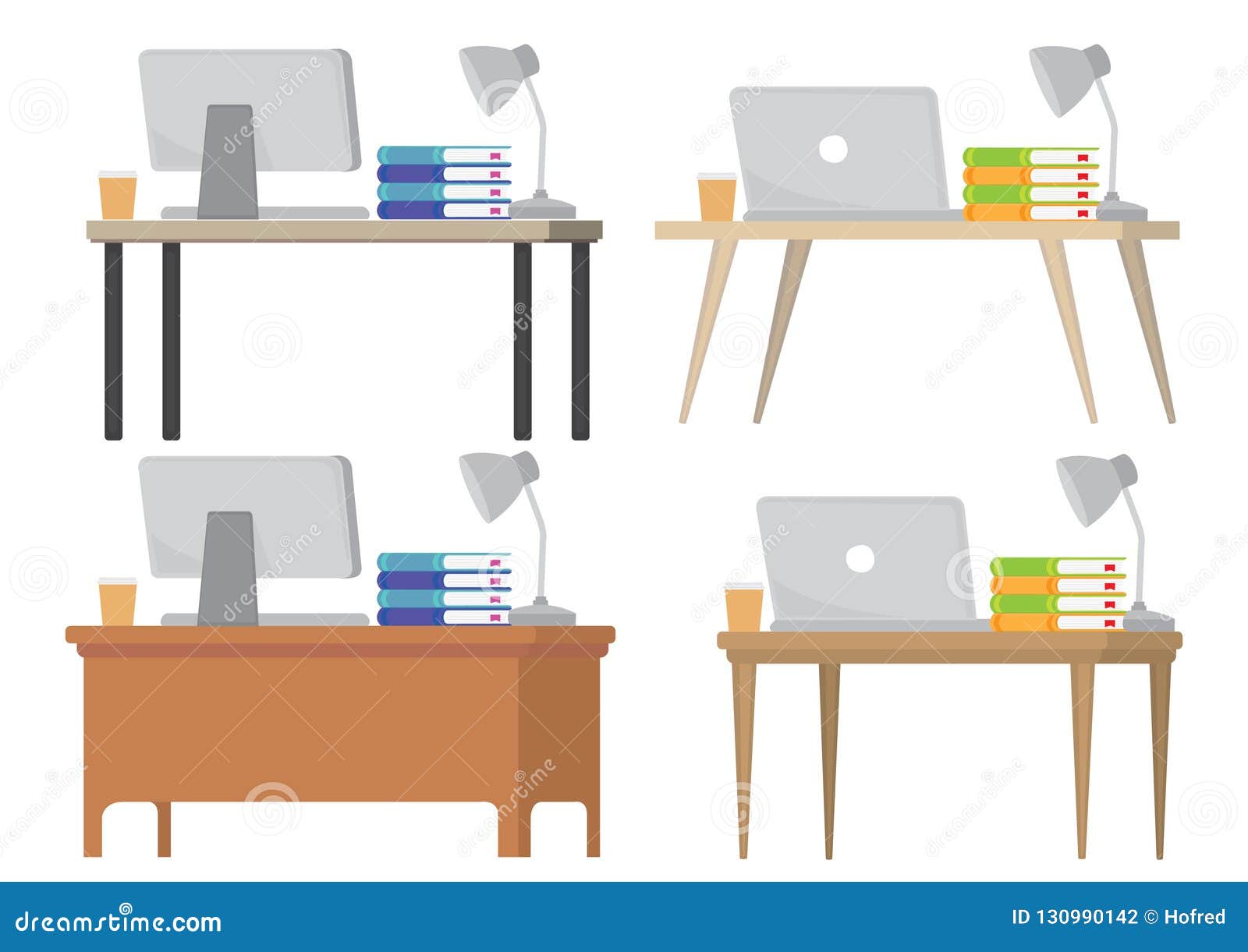 A Set of Four Different Modern Office Desk Table with Either a C Stock ...