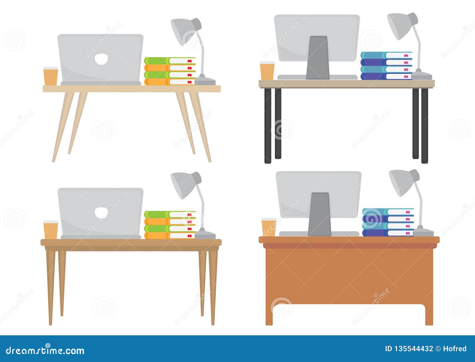 Four Different Modern Office Desk Table with Either a Computer or ...