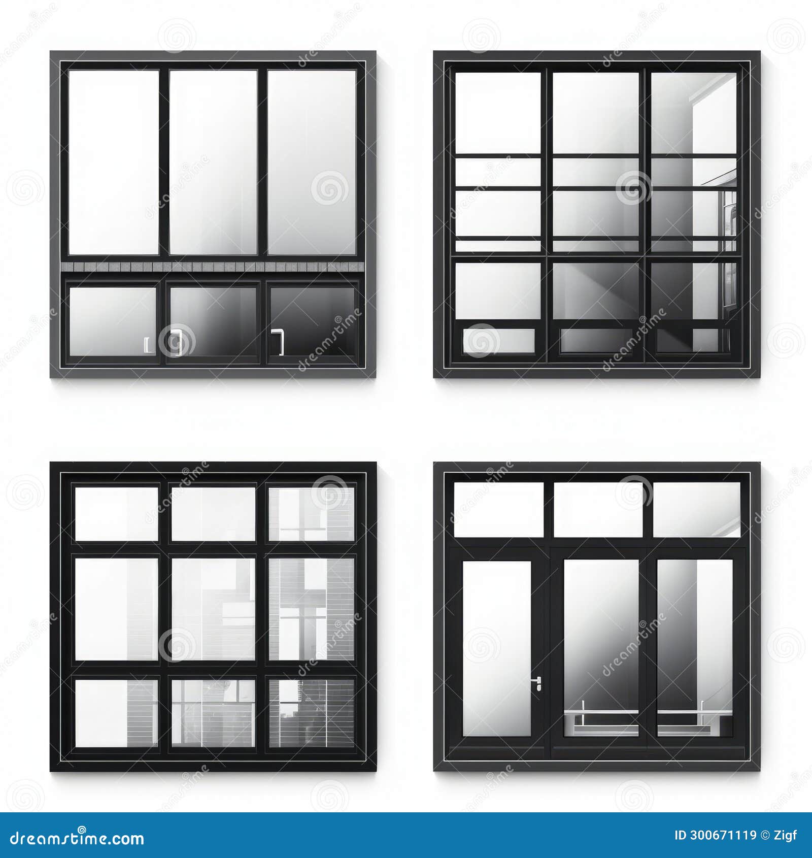 Set of Four Different Windows, Each with Its Own Unique Design Stock ...