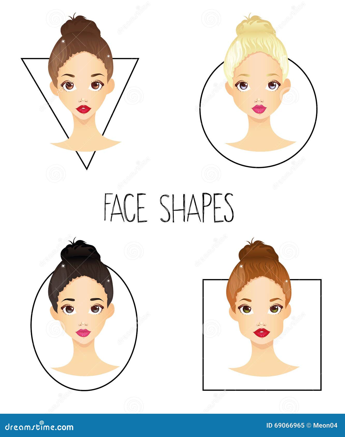 Set of Four Different Woman S Face Shapes Stock Vector - Illustration ...