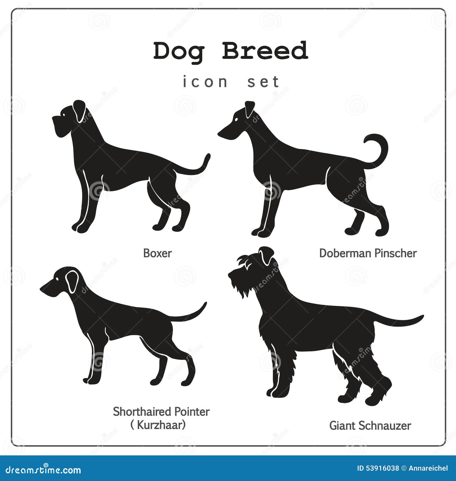 Set of Four Dog Breeds Icons Stock Vector - Illustration of doberman ...