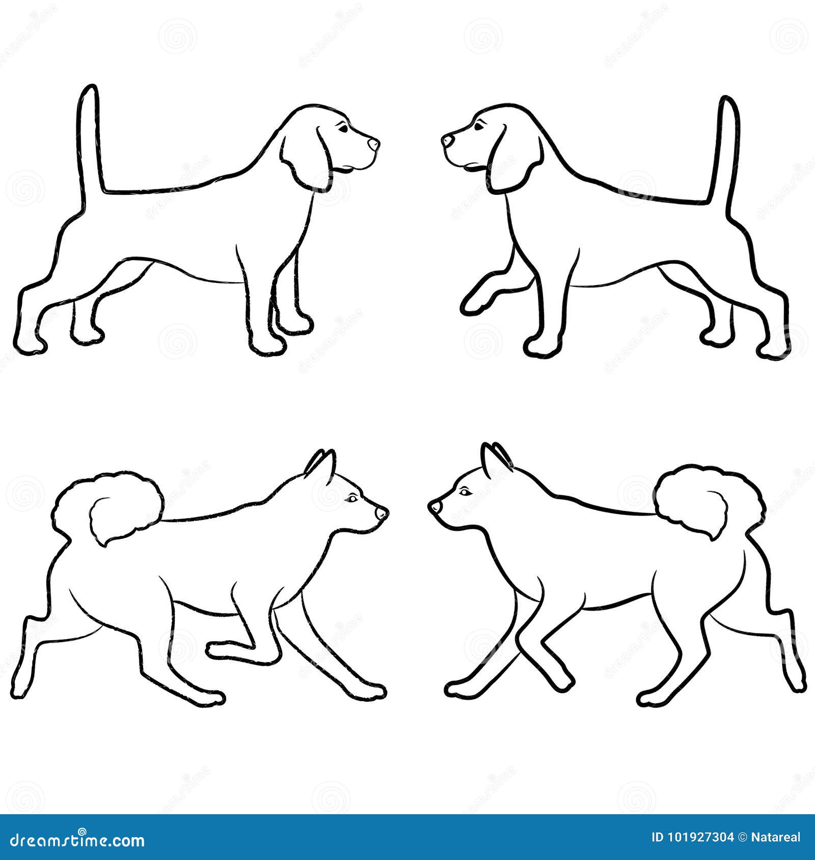 Set of four dog outlines stock vector. Illustration of sketching ...