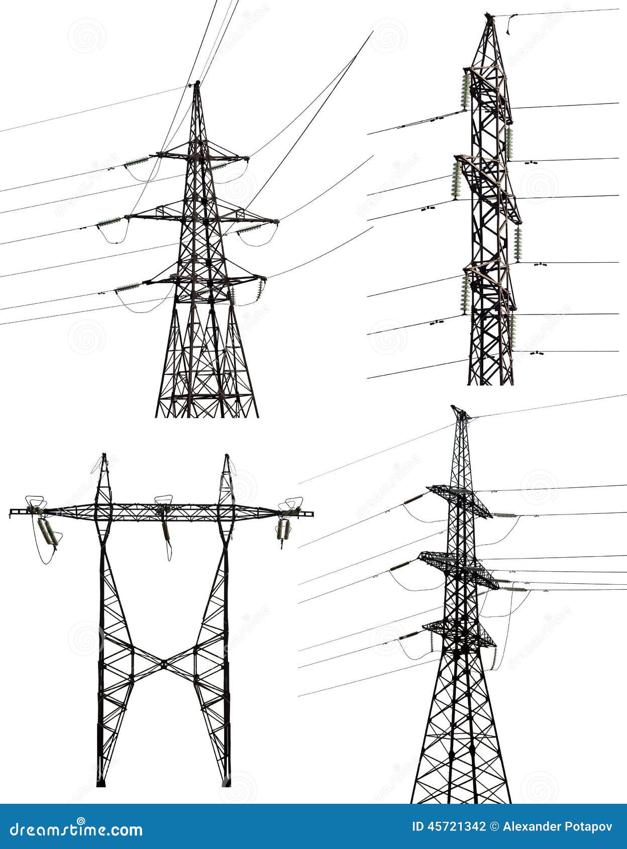 Set of Four Electrical Pylons Isolated on White Stock Photo - Image of ...