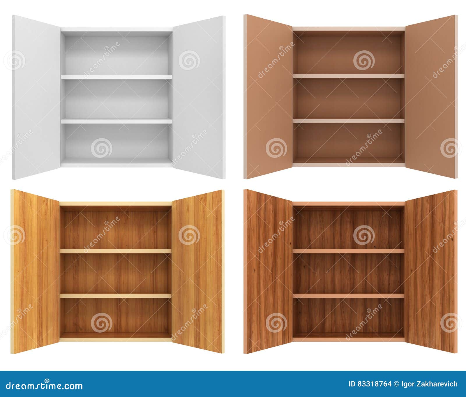 Set of Four Empty Cupboards. Stock Illustration - Illustration of light ...