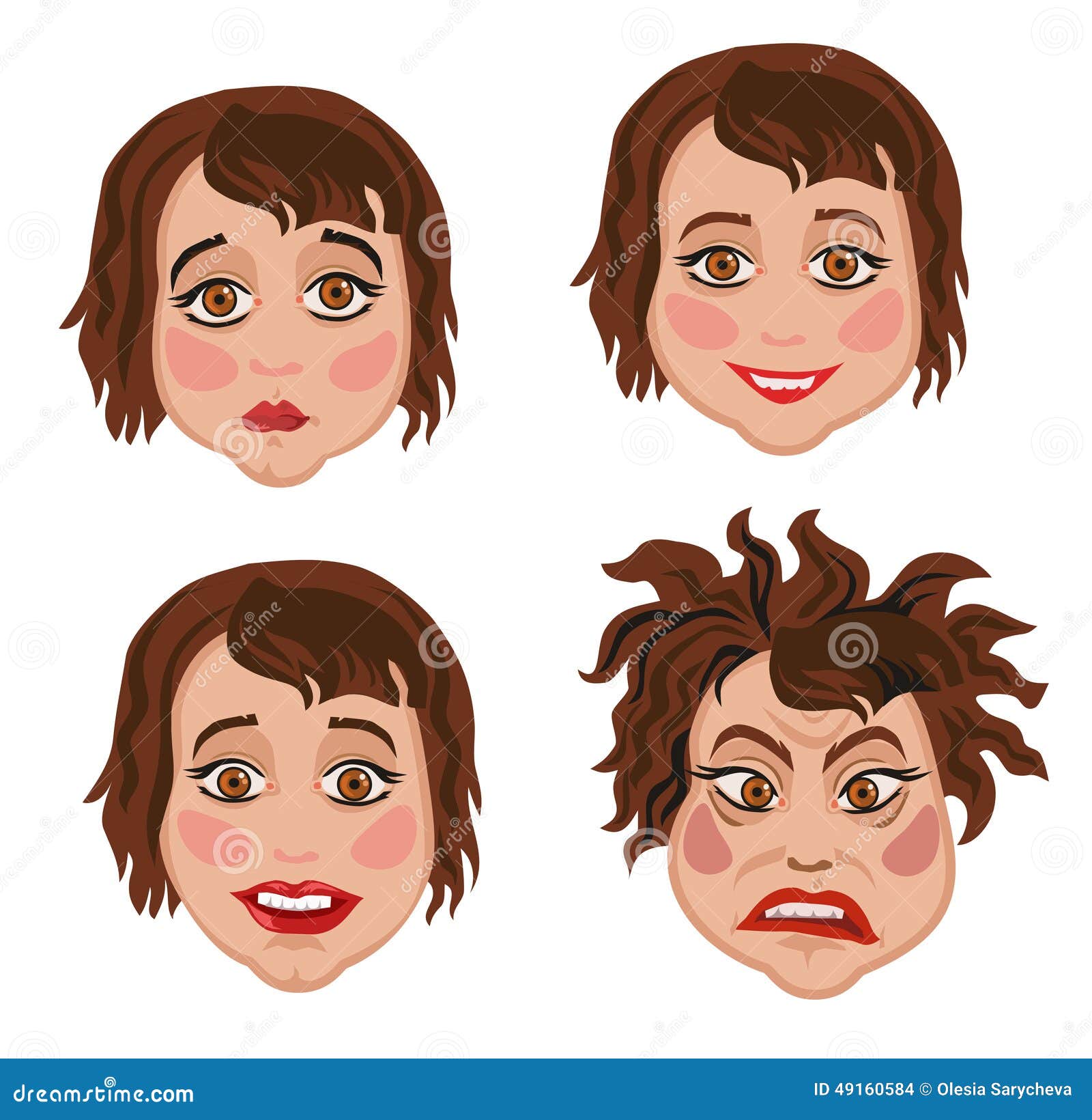 Set Of Four Facial Expressions Women Stock Vector Illustration Of