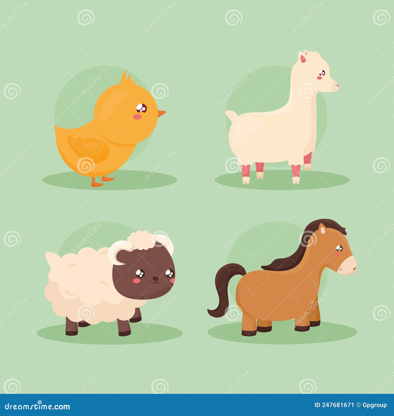 Four farm animals stock vector. Illustration of farm - 247681671