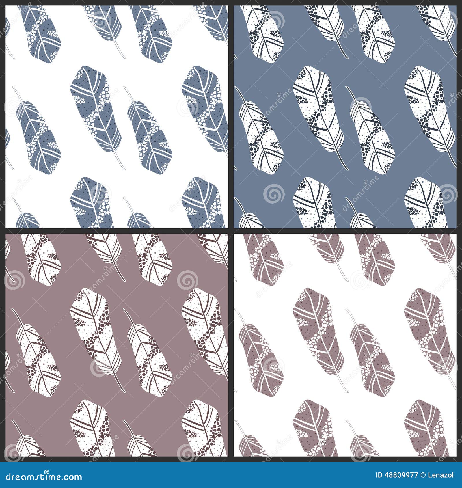 Set of Four Feather Patterns Stock Vector - Illustration of symmetrical ...