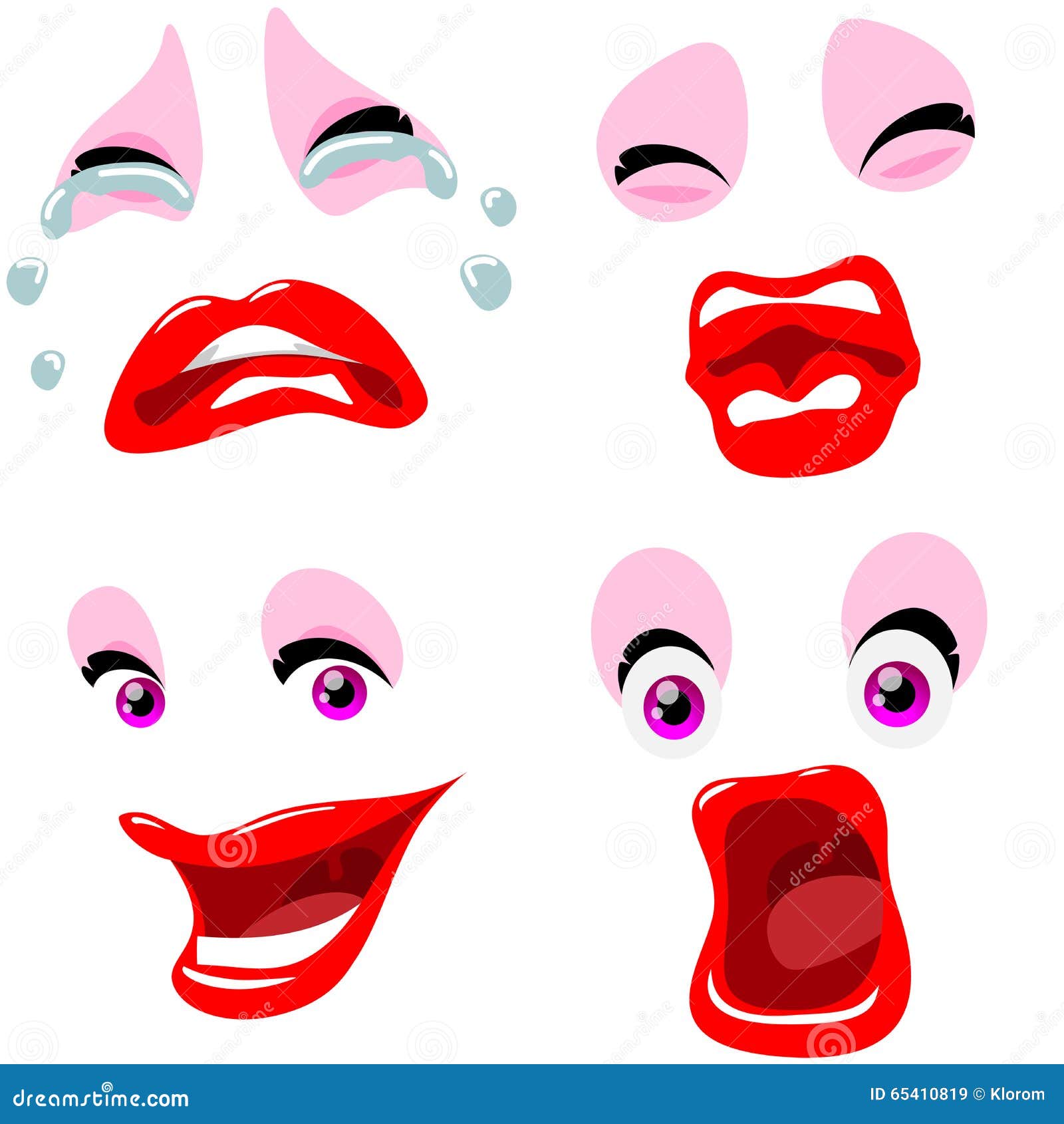 Set of Four Female Emoticons Emotions with Makeup Stock Vector ...