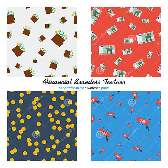 Set of Four Financial Seamless Patterns Stock Illustration ...