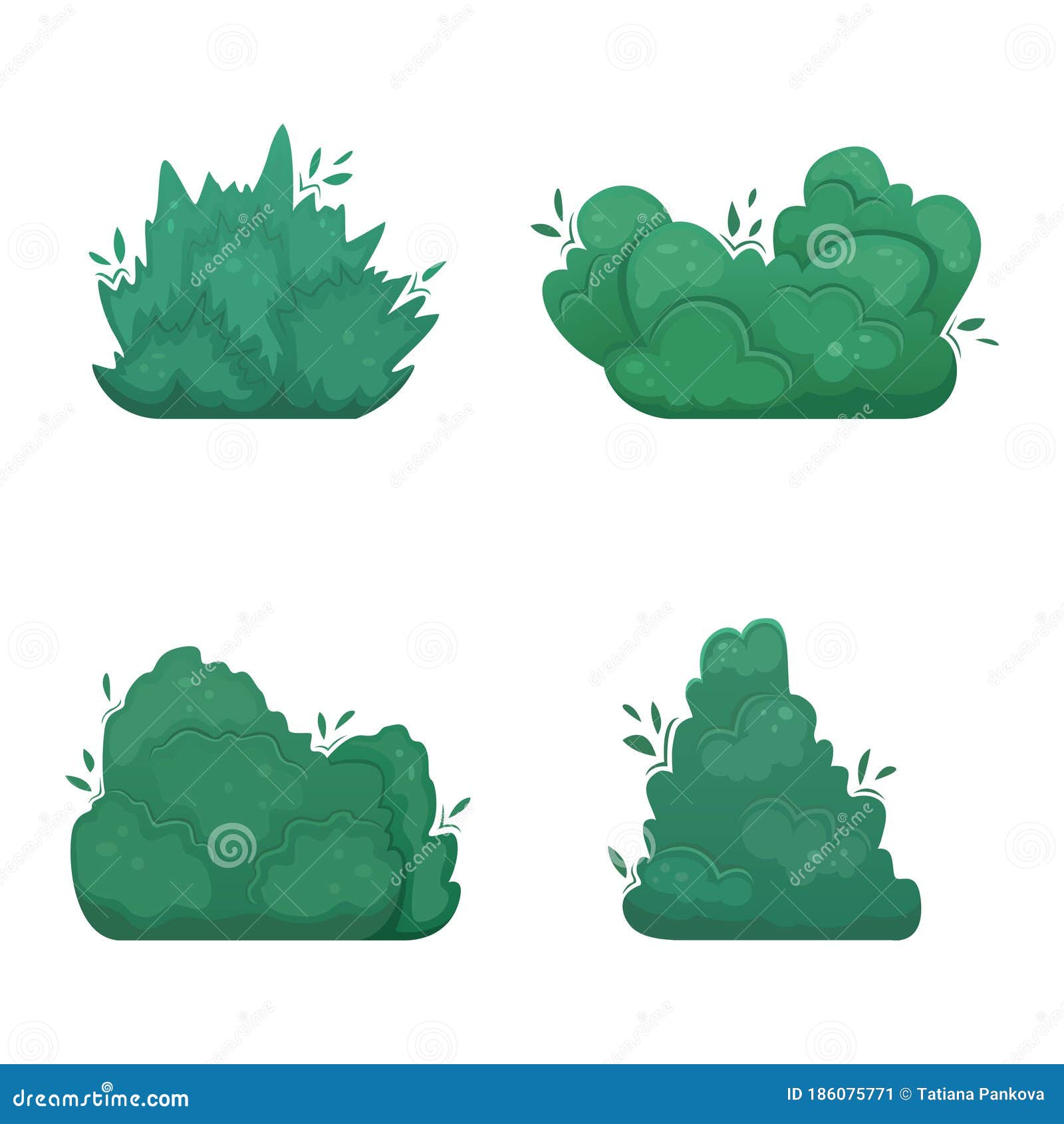 Set of Four Flat Vector Shrubs in Cartoon Style. a Set for Creating ...