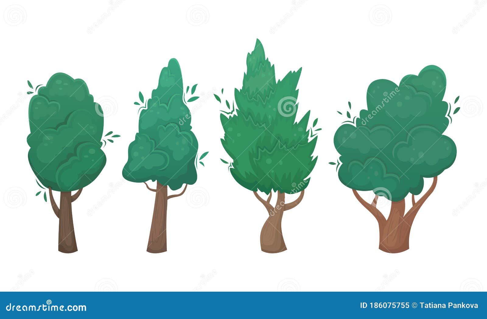 Set of Four Flat Vector Trees in Cartoon Style. a Set for Creating Your ...