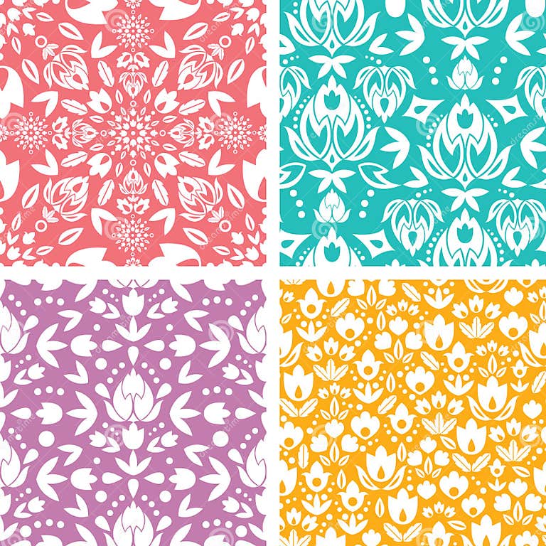 Set of Four Floral Abstract Seamless Pattern Stock Vector ...