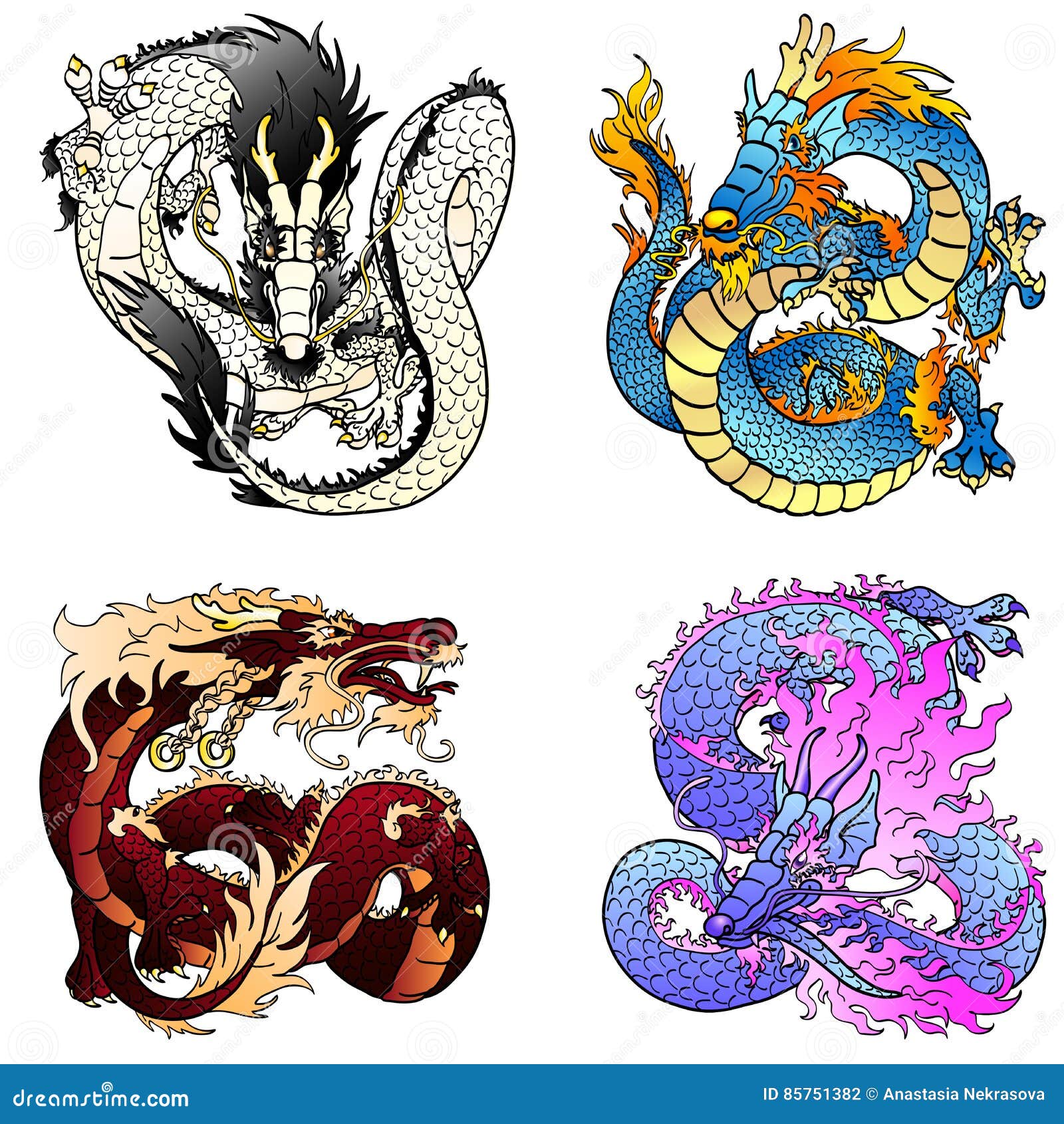 Four Chinese Dragons Stock Illustrations – 14 Four Chinese Dragons ...