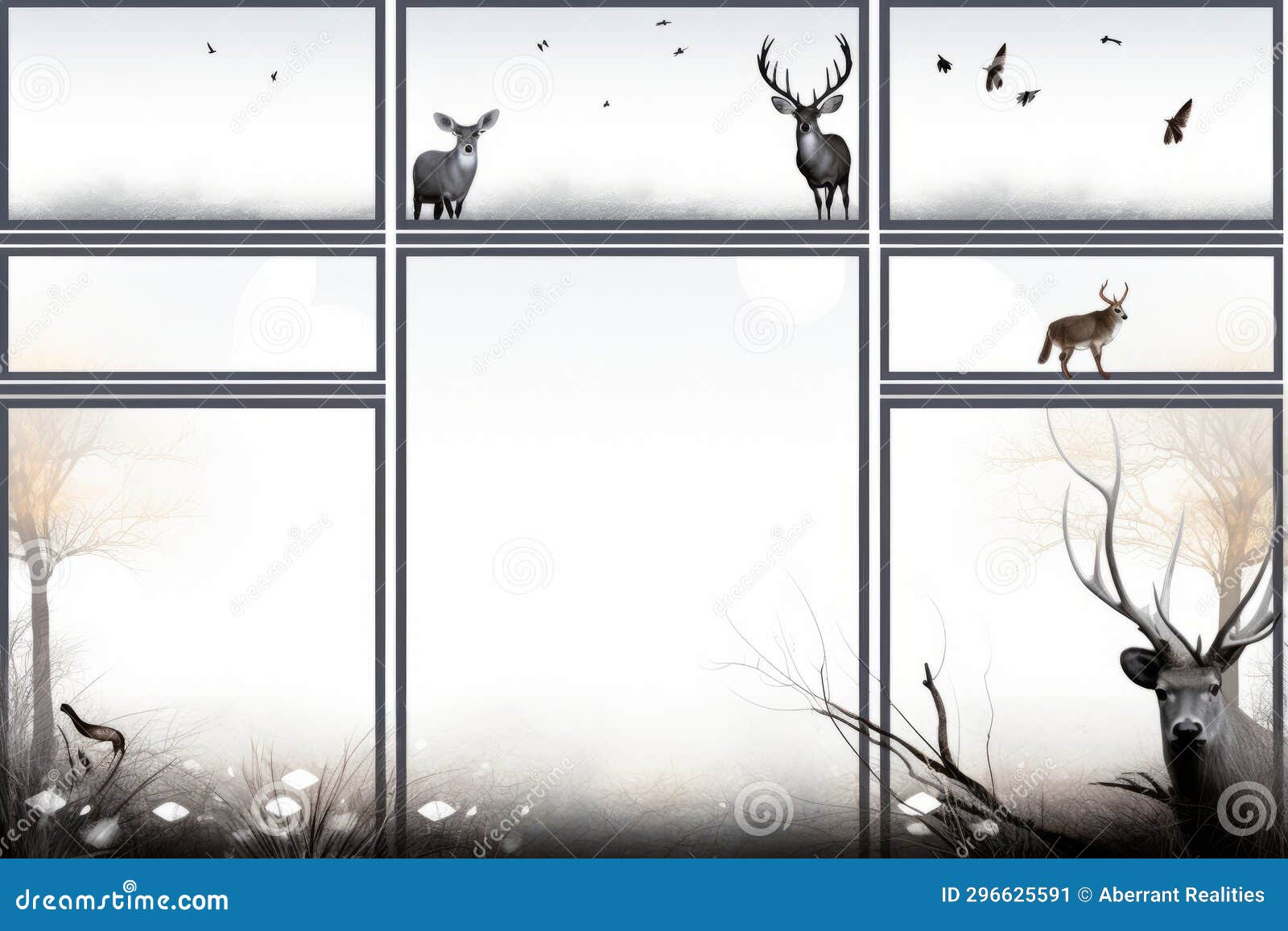 A Set of Four Frames with Deer Birds and Trees Stock Illustration ...