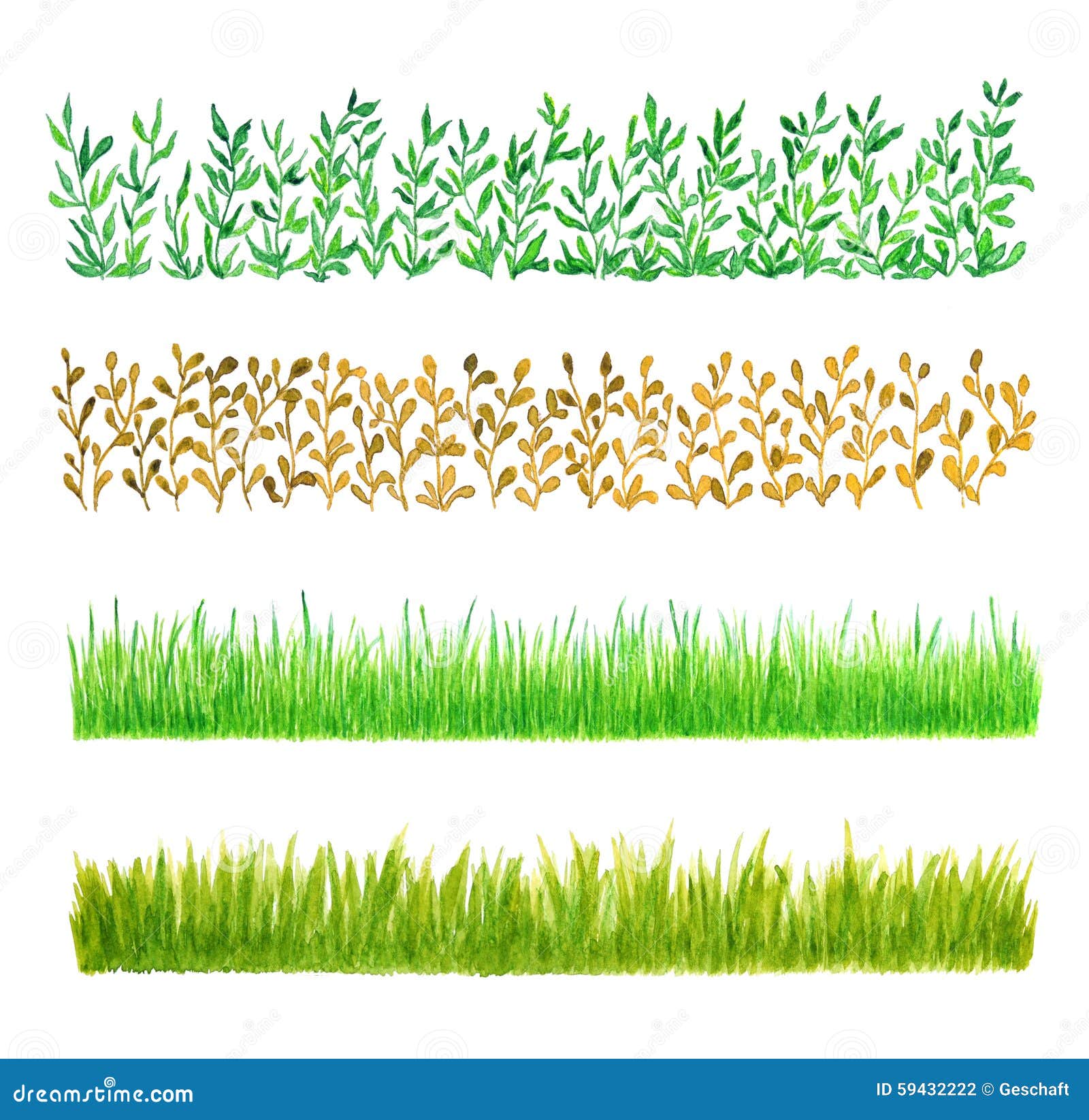 Set of Four Grass Watercolor Borders Stock Illustration - Illustration ...