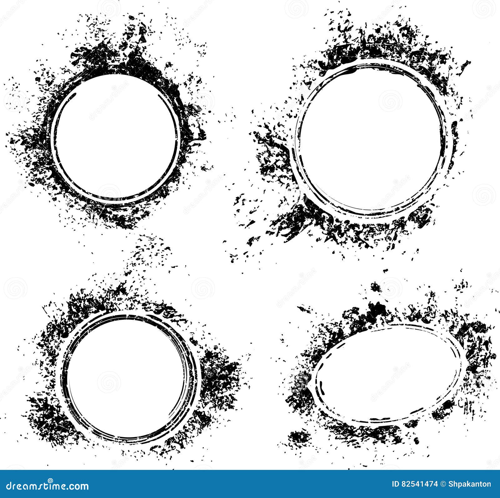 Set of Four Grunge Round Background in Rubber Stamp Style. Texture ...