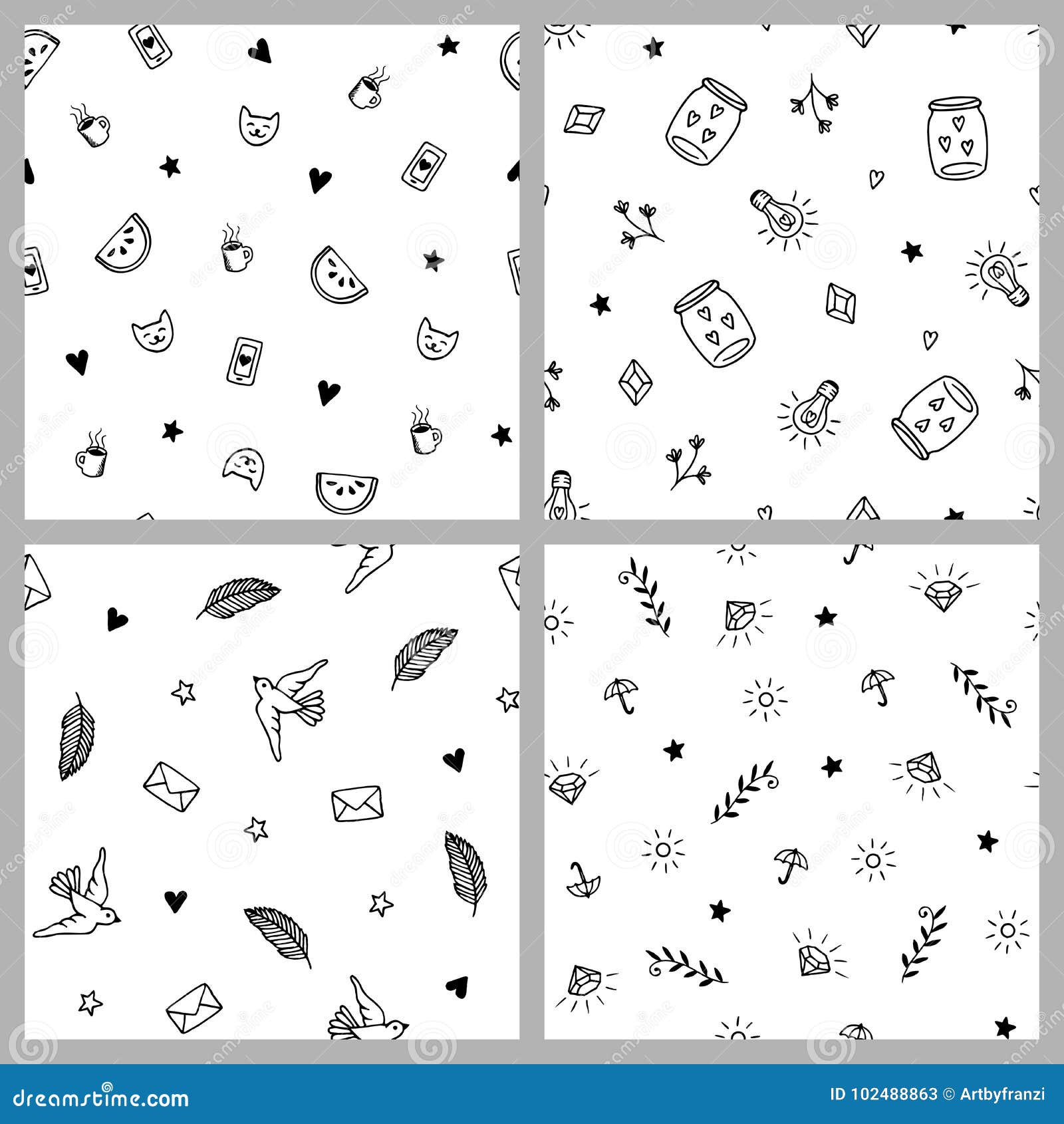 Set of Four Hand Drawn Minimalistic Patterns Stock Vector ...