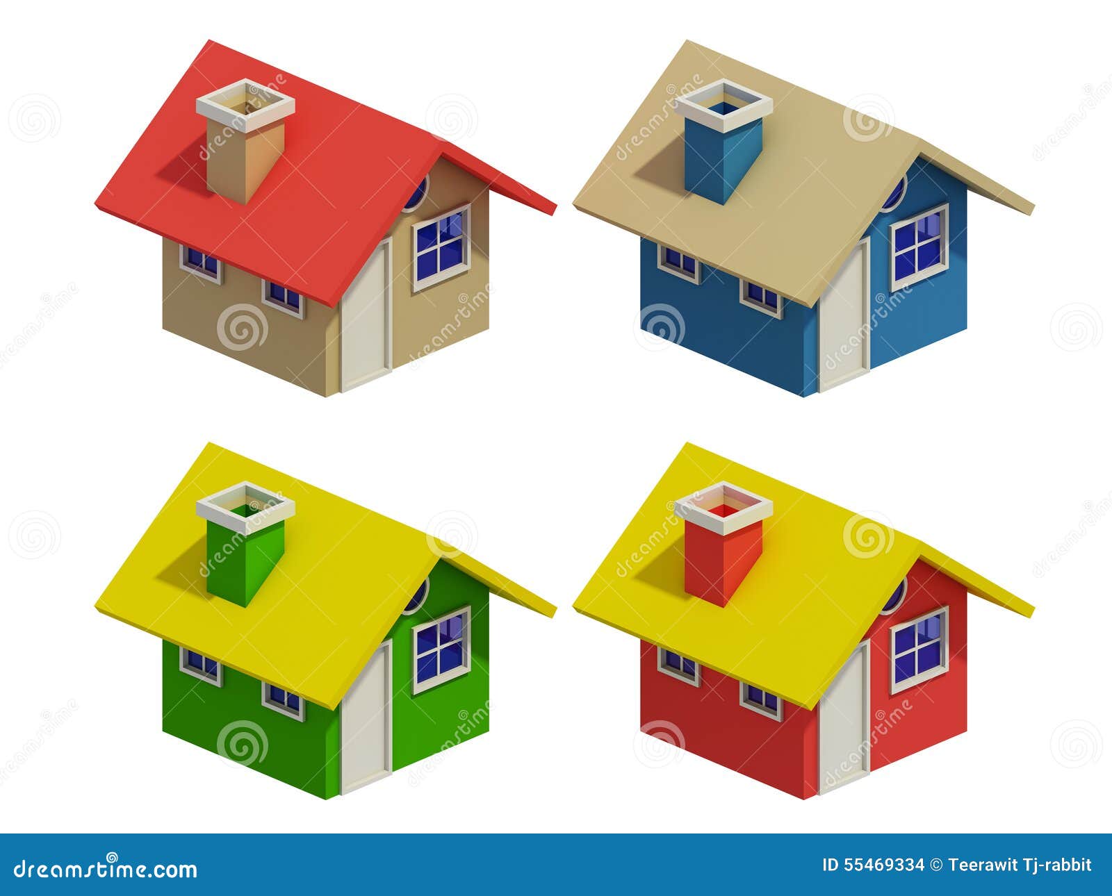 Set of Four Houses with Color Changes Stock Illustration - Illustration ...