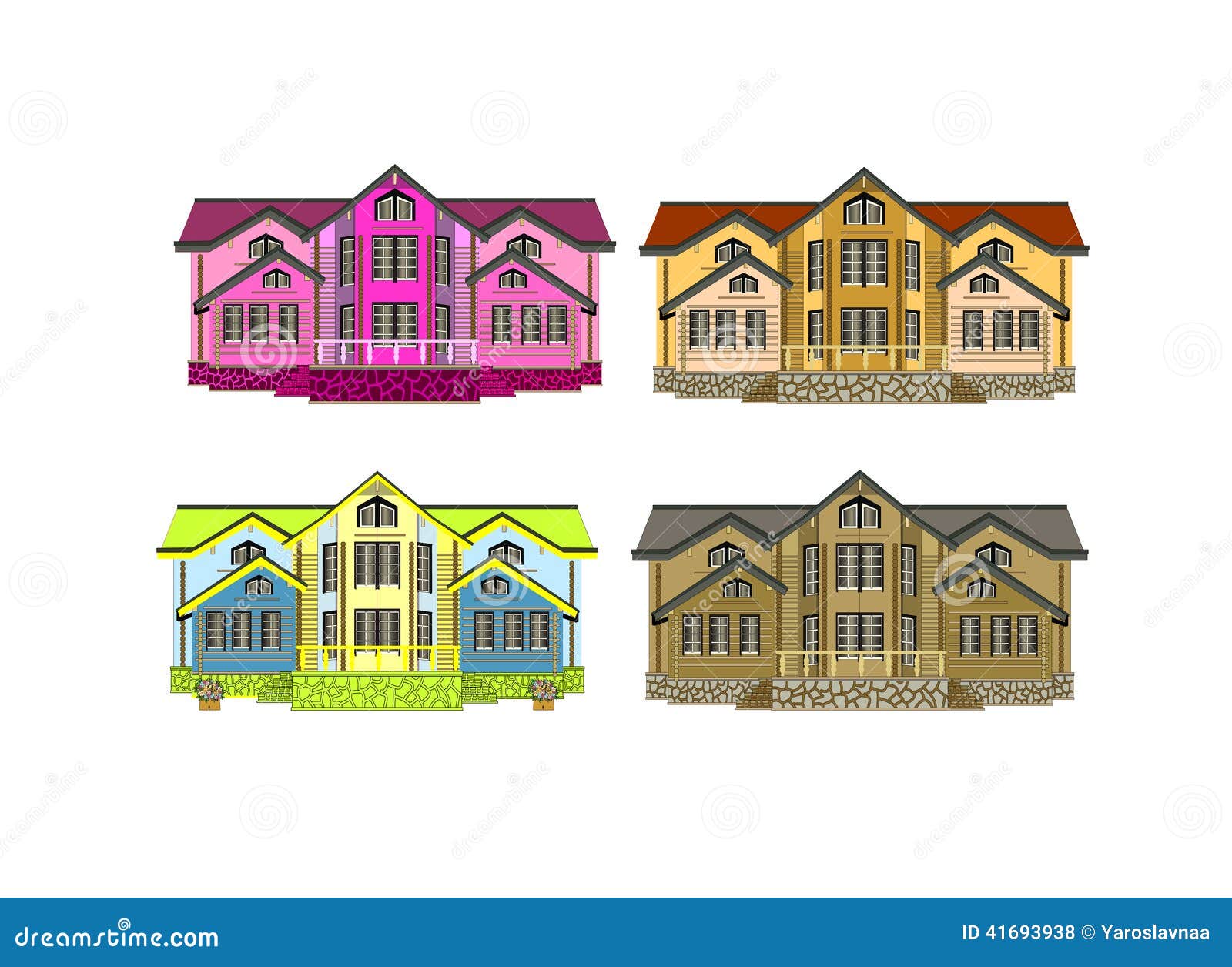 Set of Four Houses with Color Changes Stock Vector - Illustration of ...