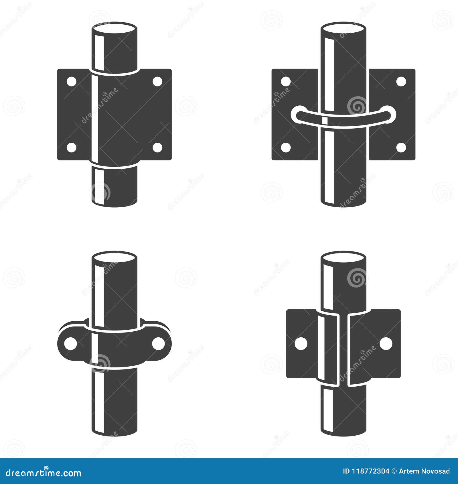 Set Of Four Icons - Different Types Of Pipe Fastening To Vertical And ...