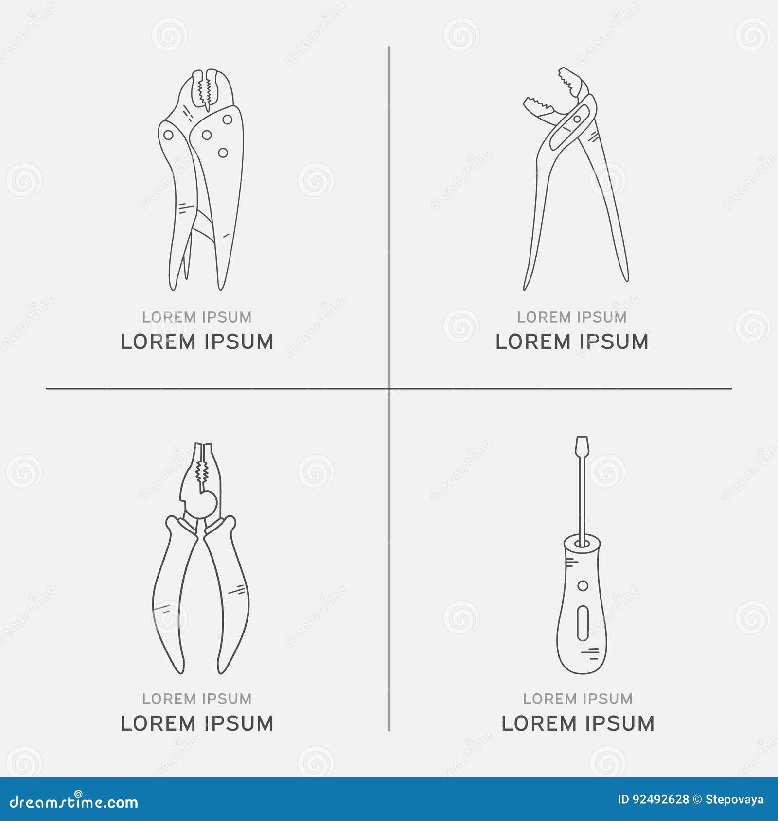 A Set of Four Icons of Home Men`s Tools in a Minimalistic Outline Style ...