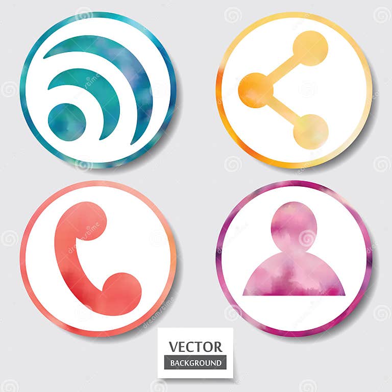 Set of Four Icons. Web and Mobile Apps Circle Watercolor Button Stock ...