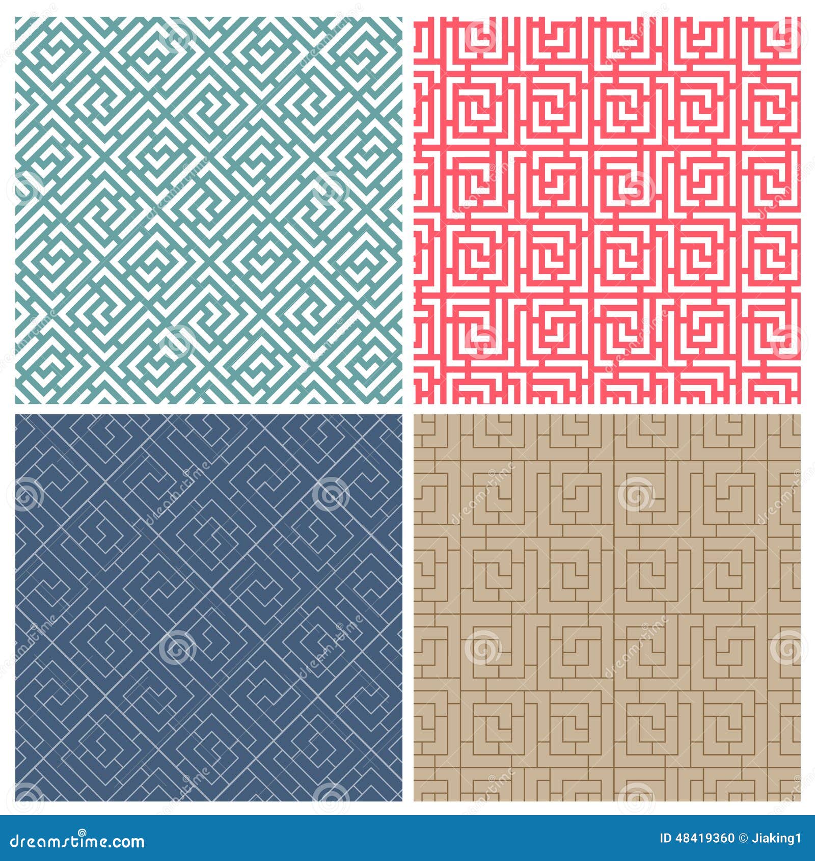 Set Of Four Illusion Maze Puzzle Tile Patterns Stock Vector