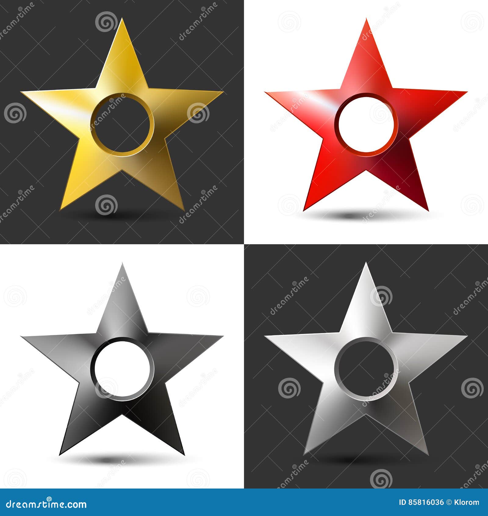 Set of Four Images Realistic Volumetric Star with Hole and Shadow Stock ...