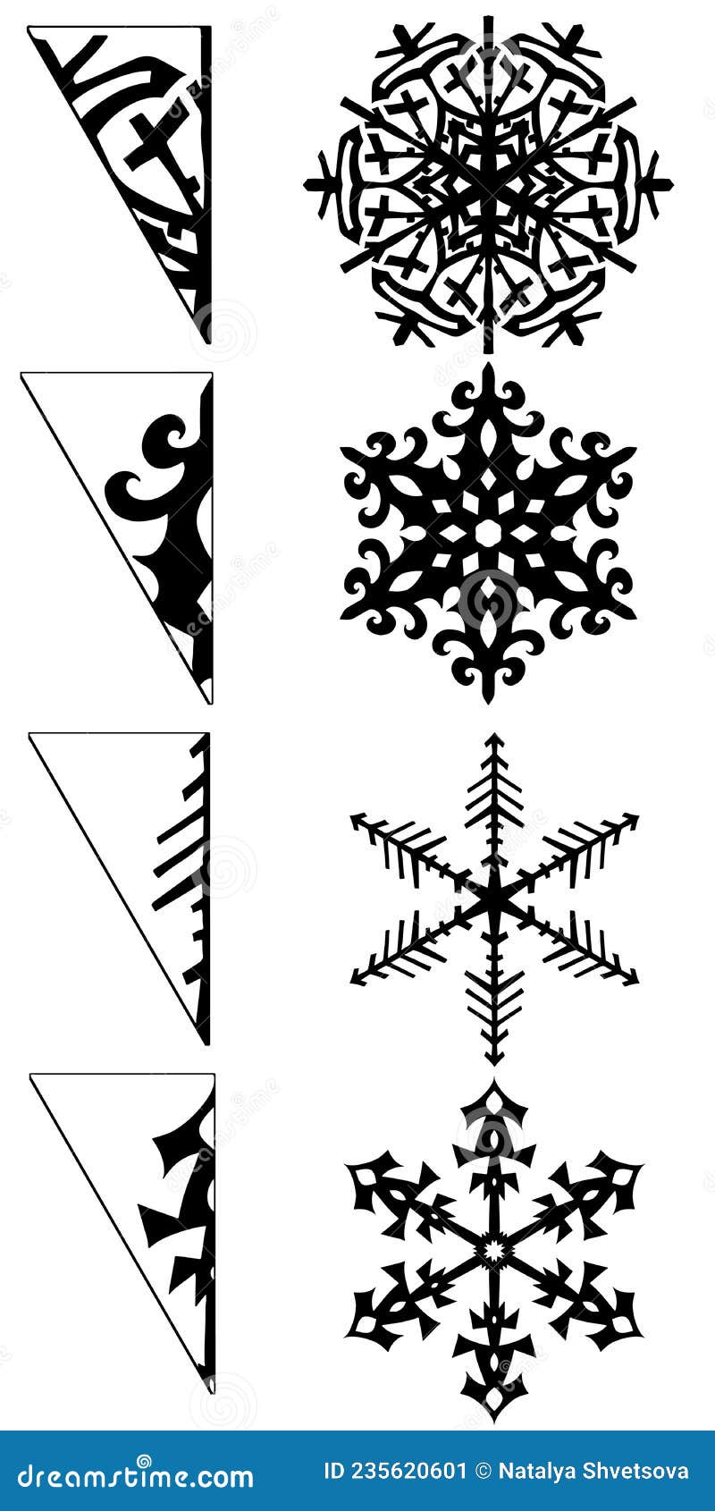 Set of 4 Four Instructions Layouts for Creating Snowflakes Stock Vector ...