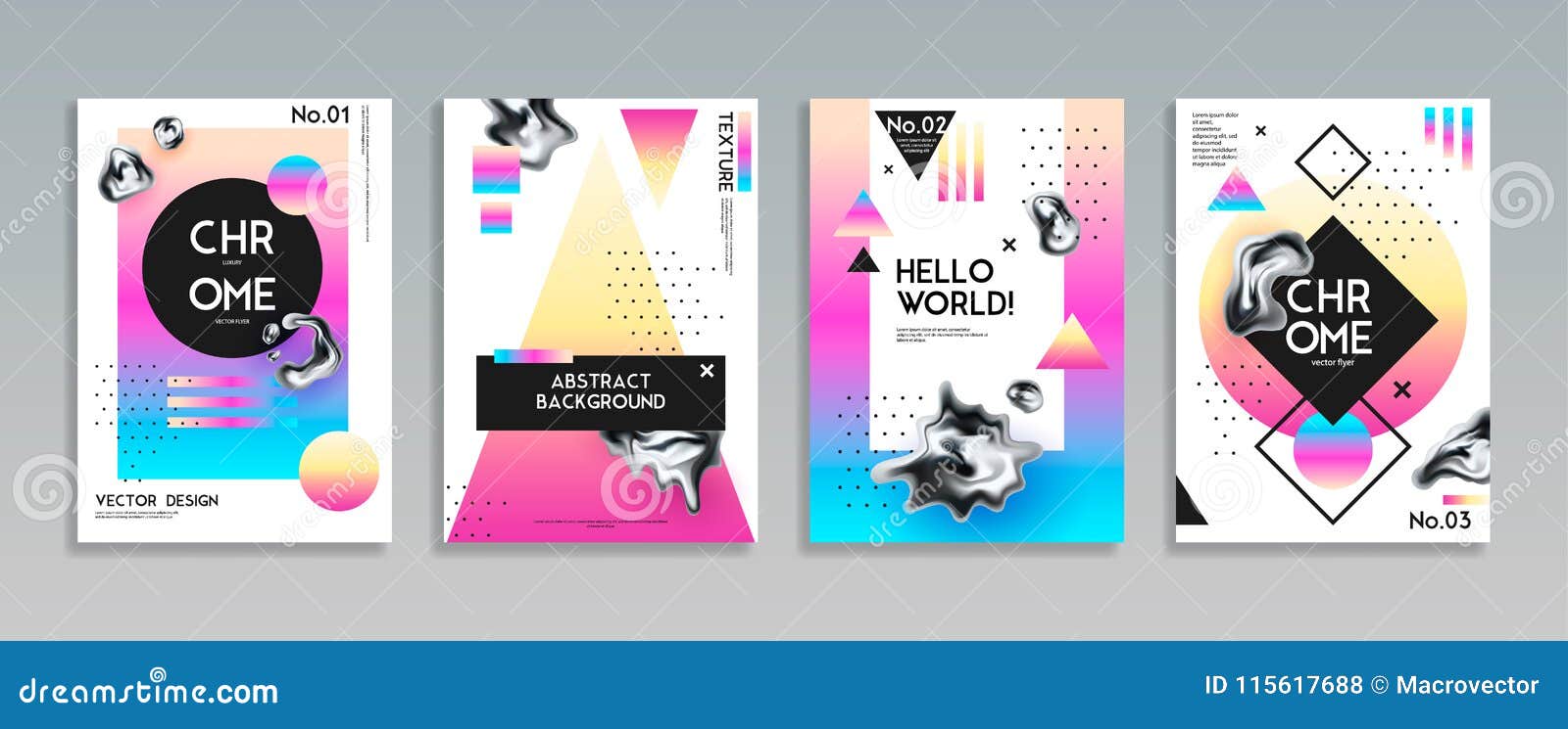 Realistic Chrome Posters Set Stock Vector - Illustration of dense ...