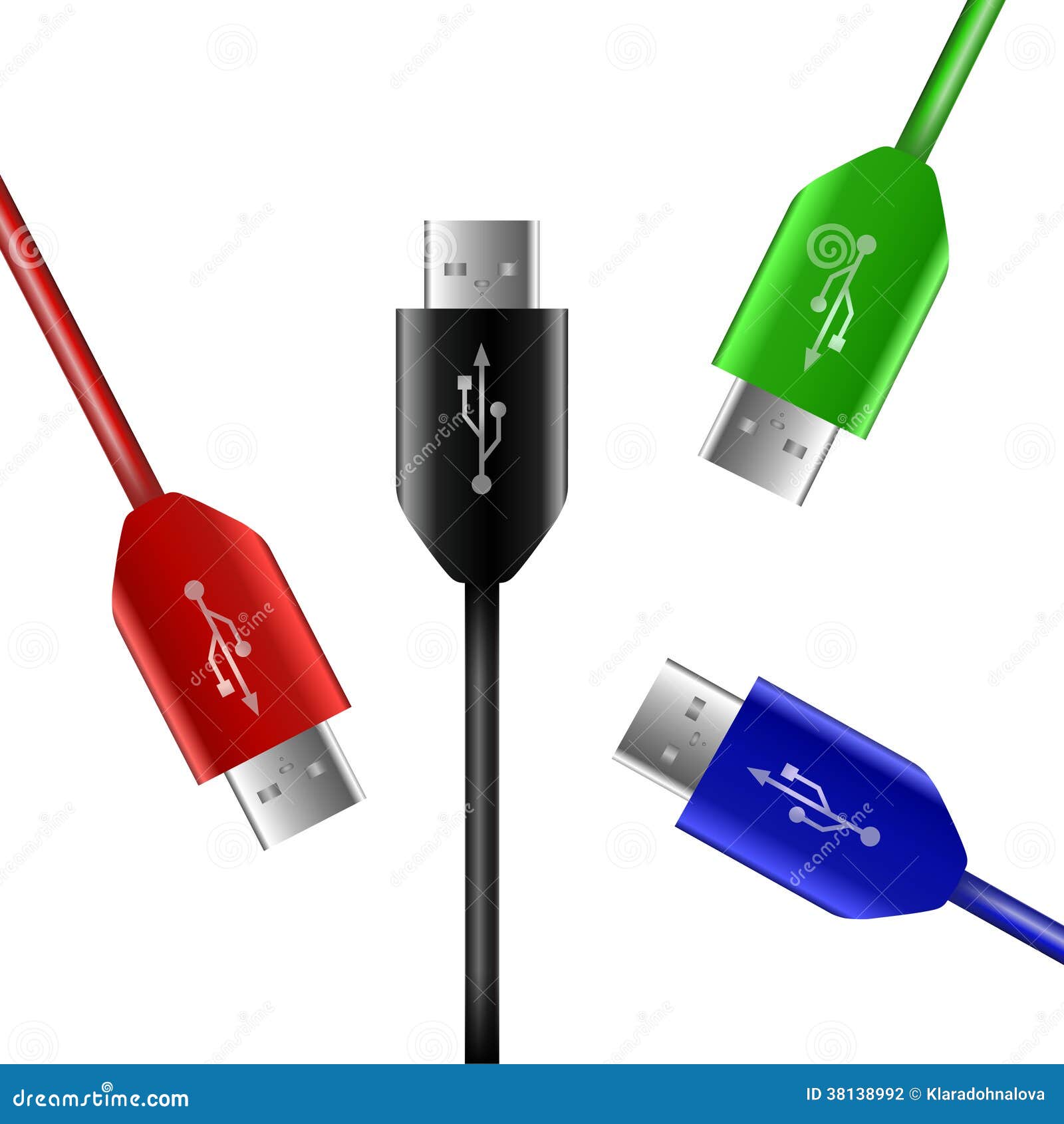 Set of Four Isolated USB Cables in Four Colors Stock Vector ...