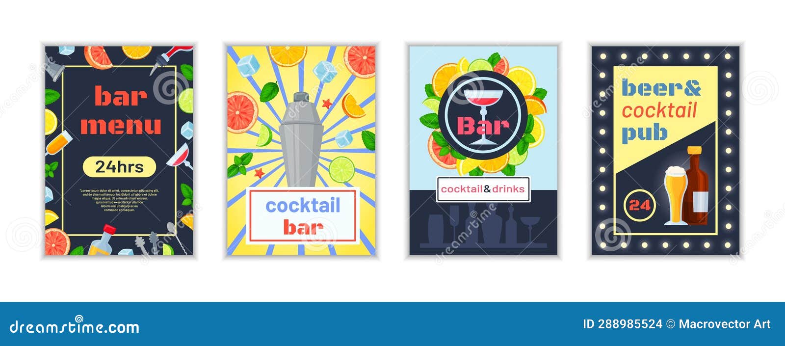 Set of Four Isolated Vertical Posters with Bar Menu Backgrounds ...