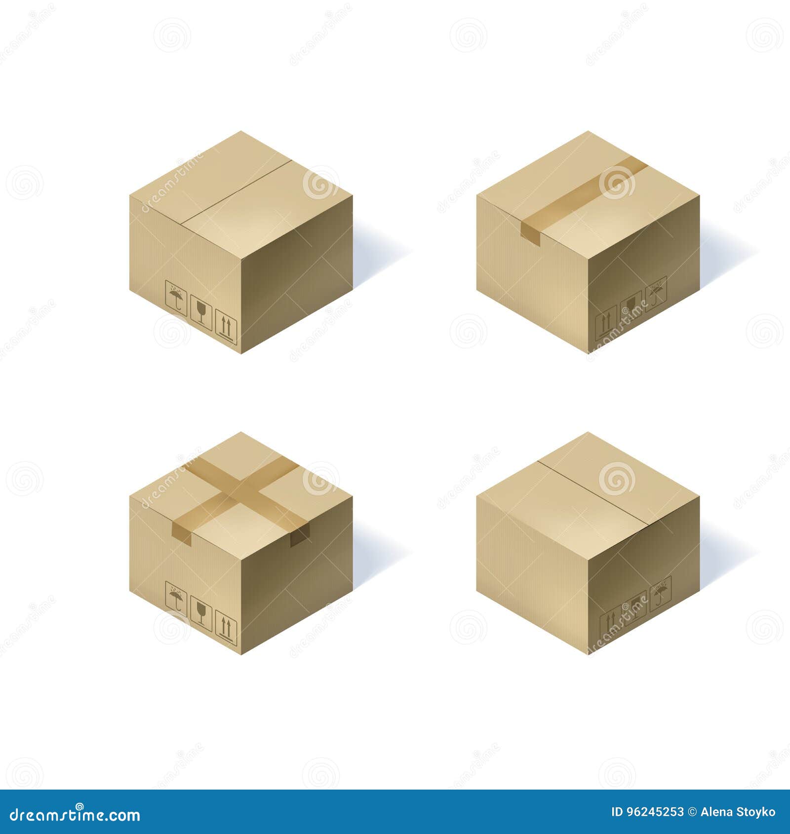 Set of Four Isometric Cardboard Boxes Isolated on White. Stock Vector ...