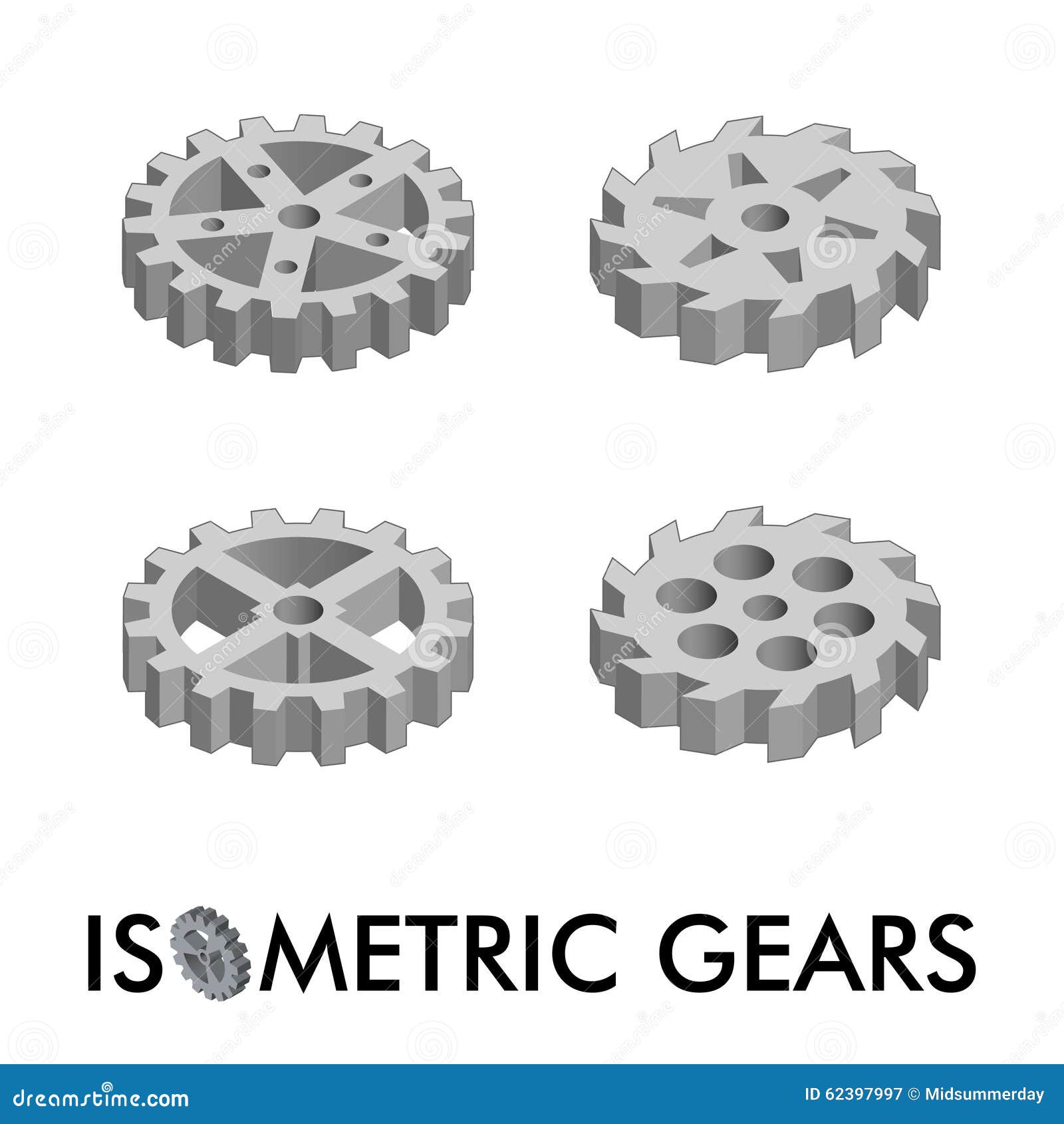Set of Four Isometric Gears Isolated on a White Background. Isometric ...