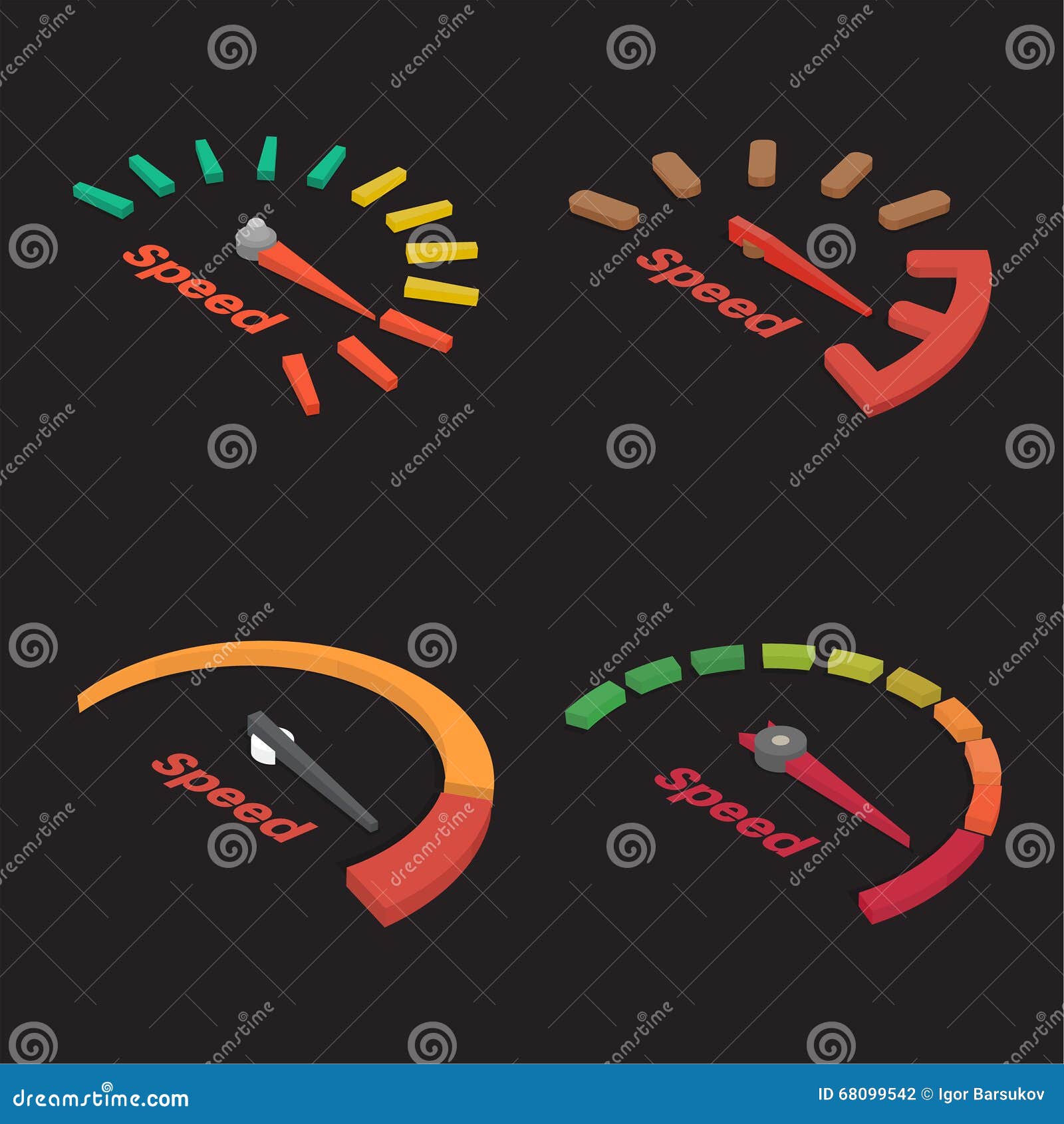 Set of Four Isometric Speedometer Scale Stock Vector - Illustration of ...