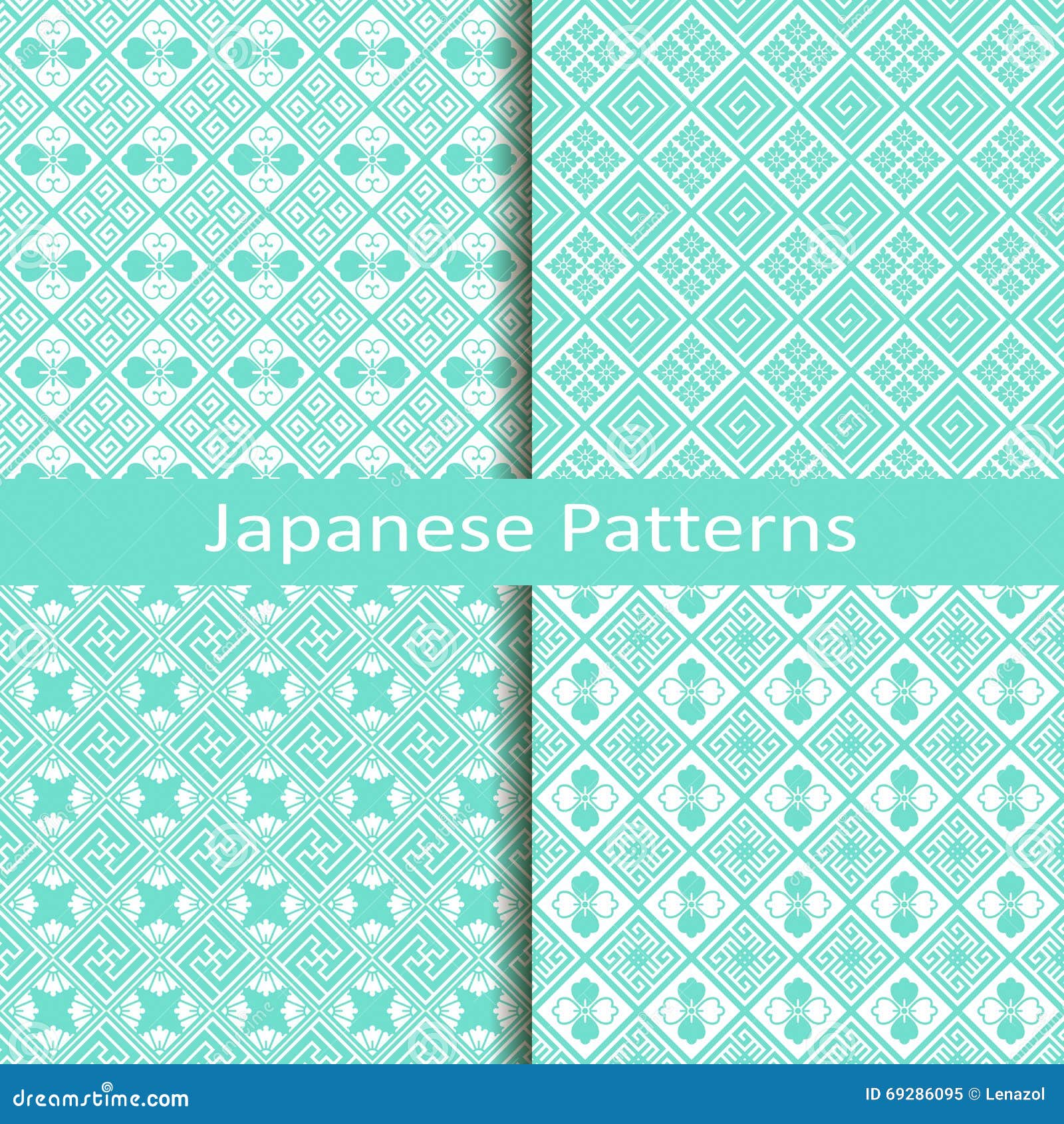 Set of Four Japanese Patterns Stock Vector - Illustration of style ...