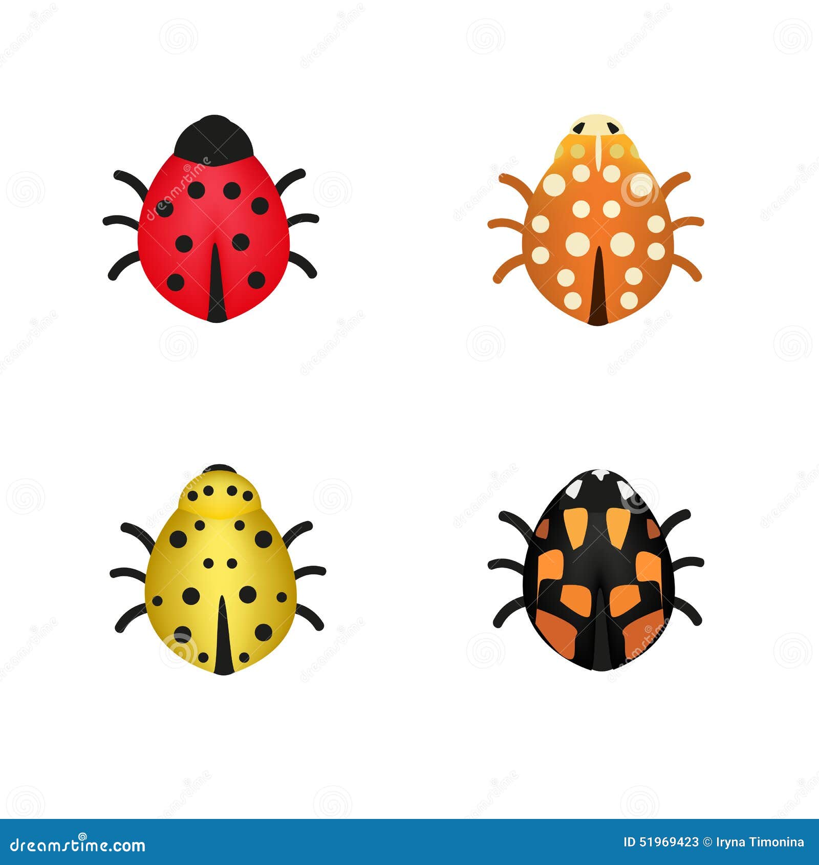 Set of Four Ladybugs in Different Colors Stock Vector - Illustration of ...