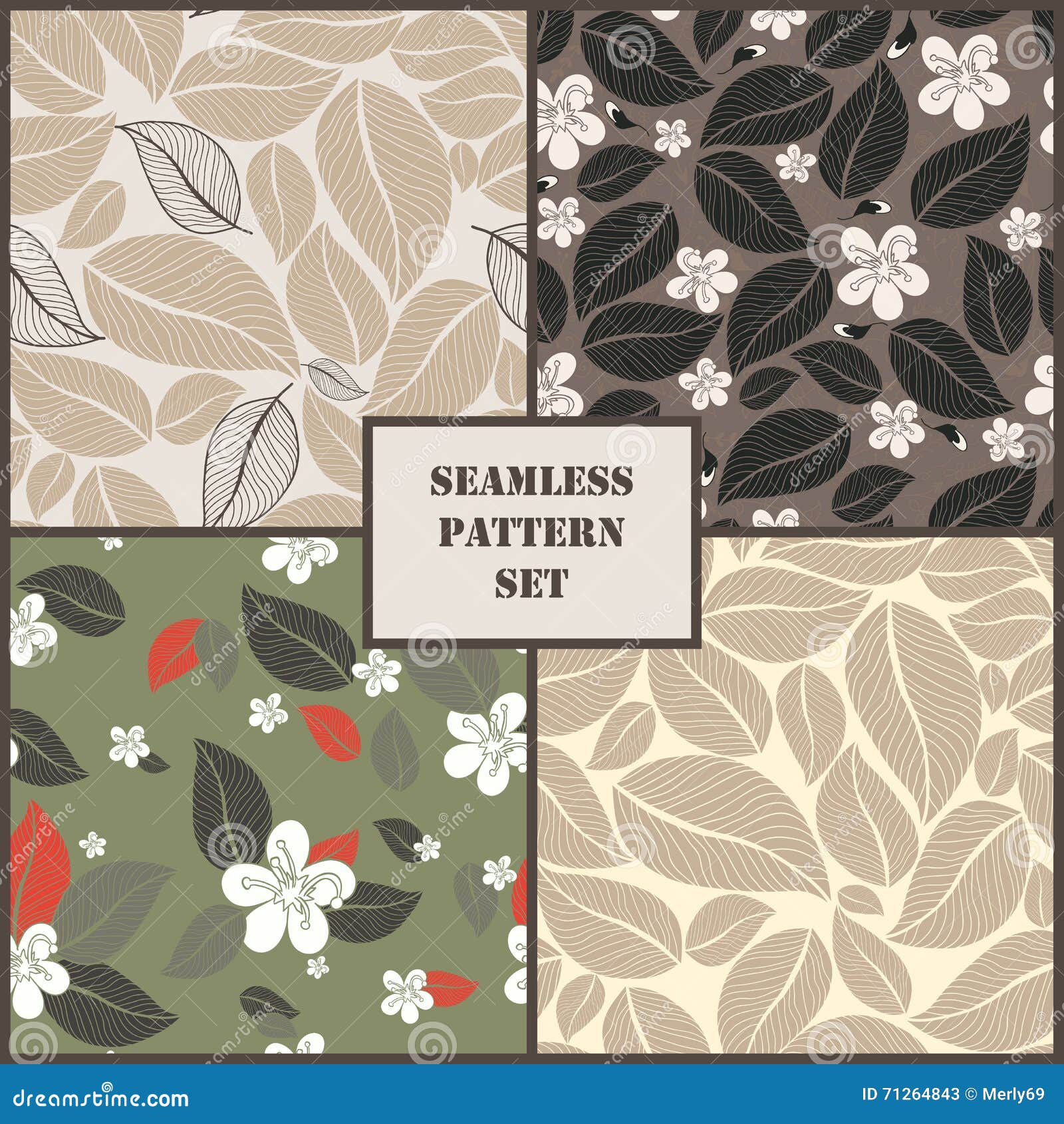 Set of Four Leaves Seamless Pattern. Vector. Stock Vector ...