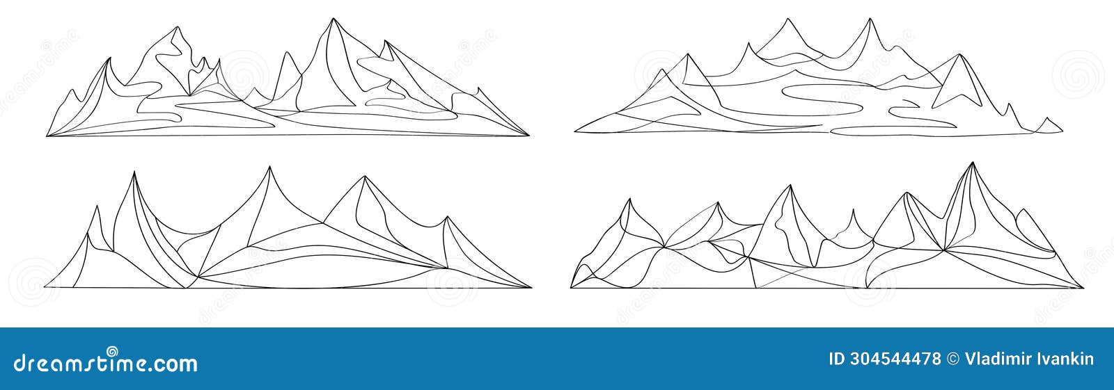 Set of Four Line Art Mountain Ranges Stock Illustration - Illustration ...